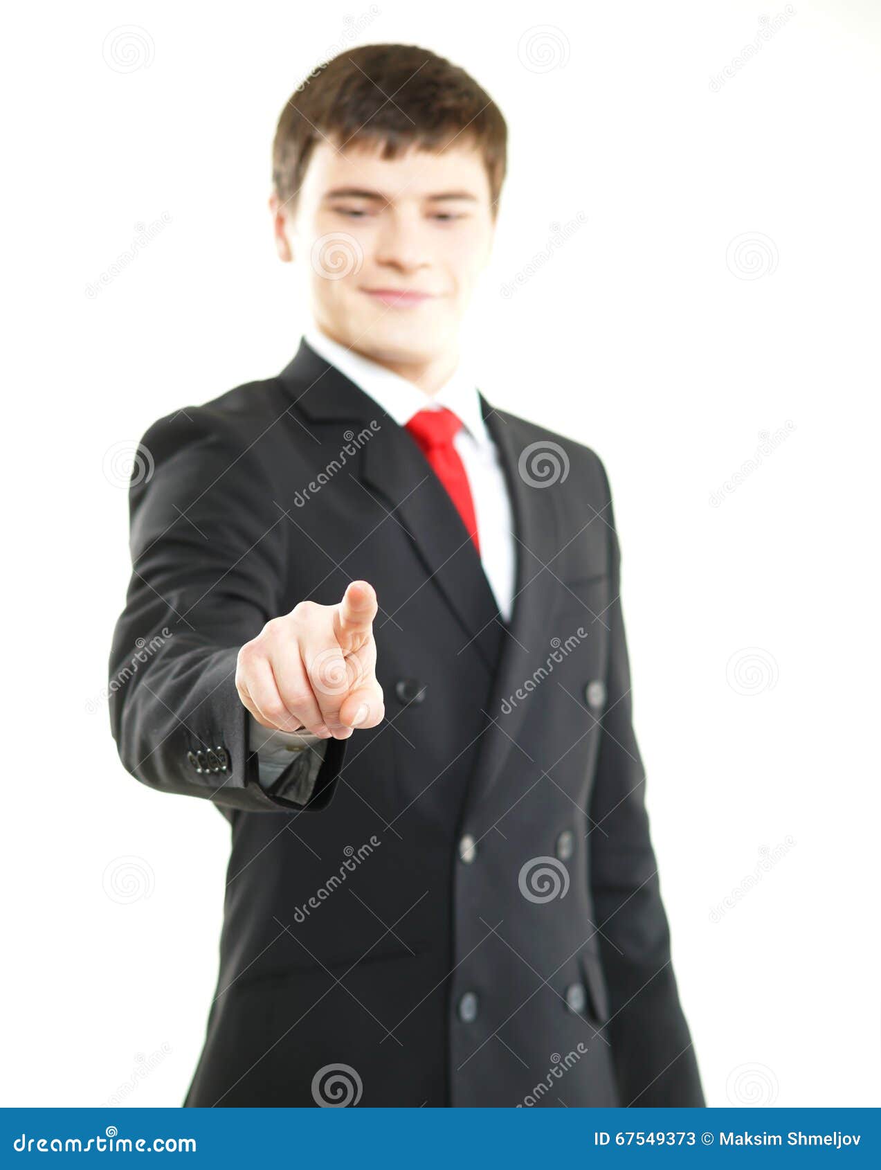 Young Successful Business Man Pressing Imaginary Button Stock Image ...