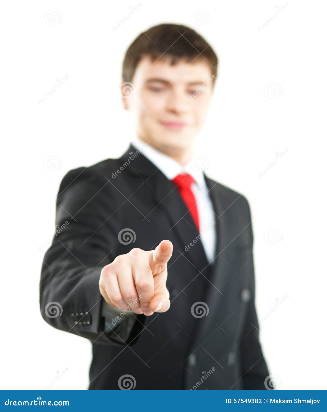 Young Successful Business Man Pressing Imaginary Button Stock Photo ...