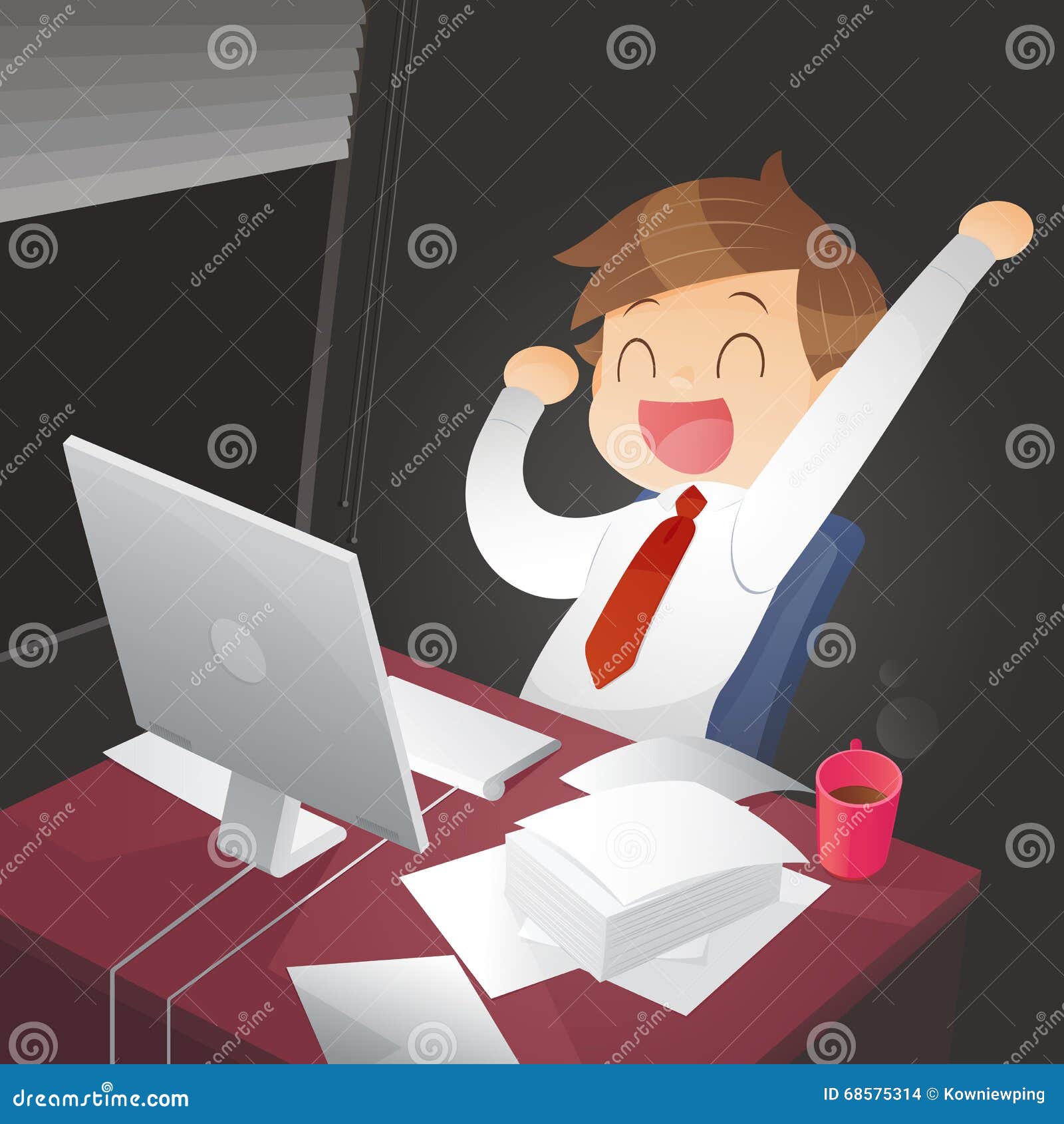 Young Successful Businessman in the Office at Night Stock Illustration ...