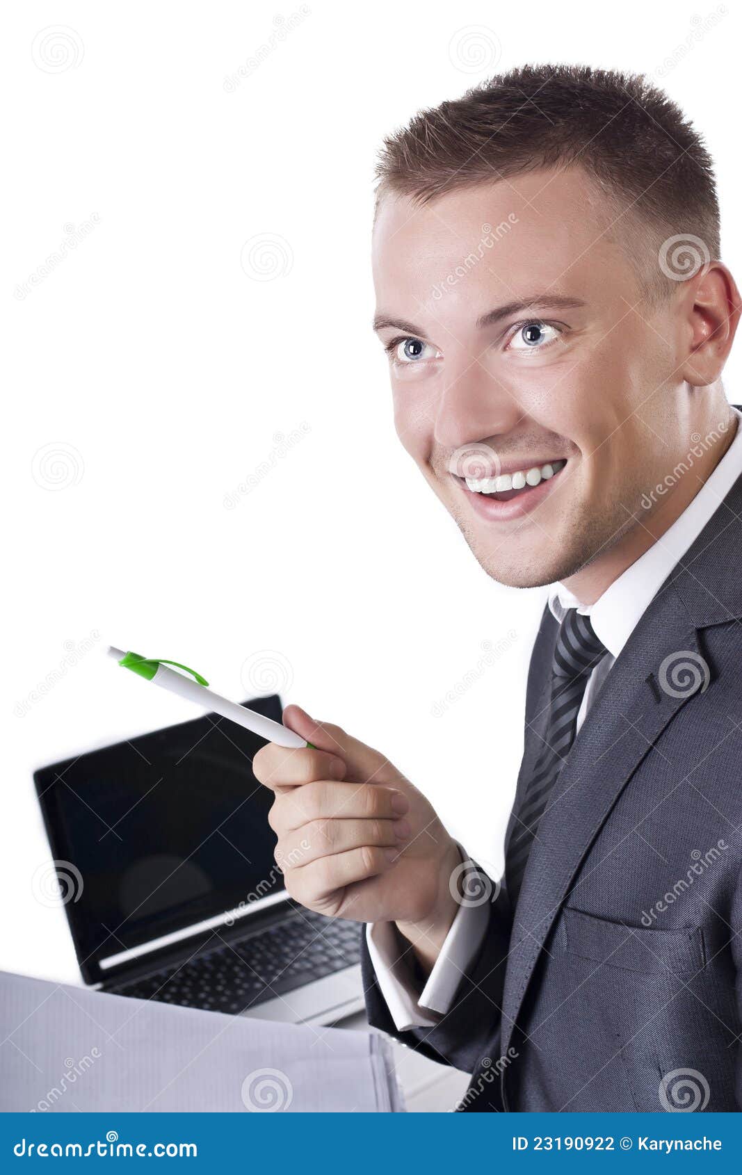 Young Successful Businessman on White Stock Photo - Image of laptop ...