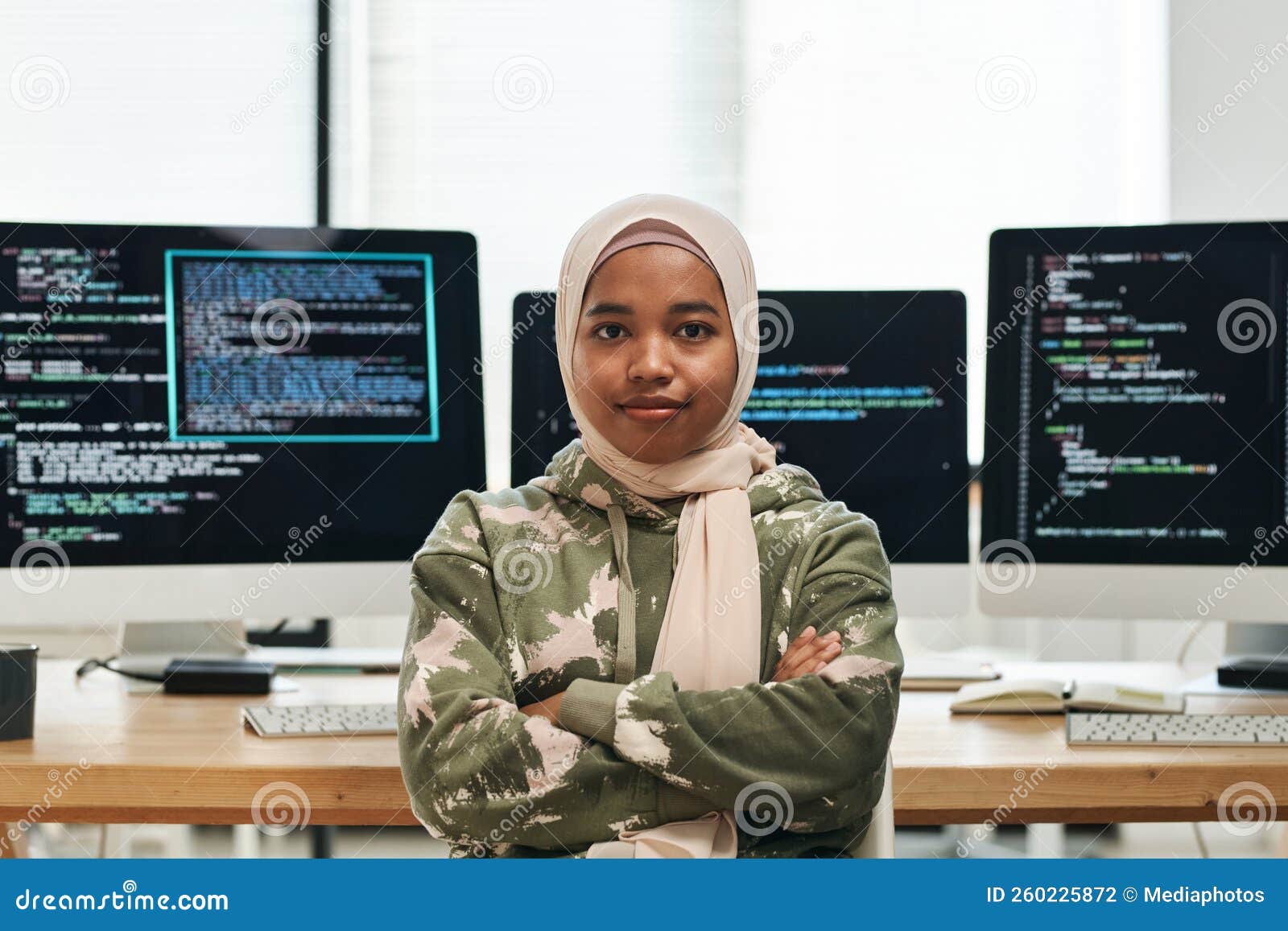 Young Successful it Engineer in Hijab Looking at Camera Against ...