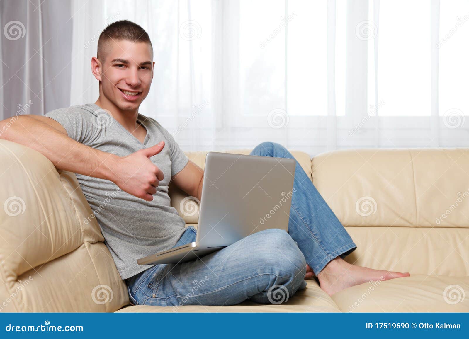 Young Successful Man with Laptop at Home Stock Photo - Image of indoor ...
