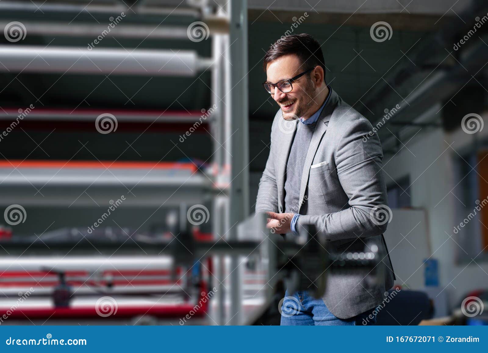 Supervisor Engineer Repair Modern Industrial Machine. Stock Image ...