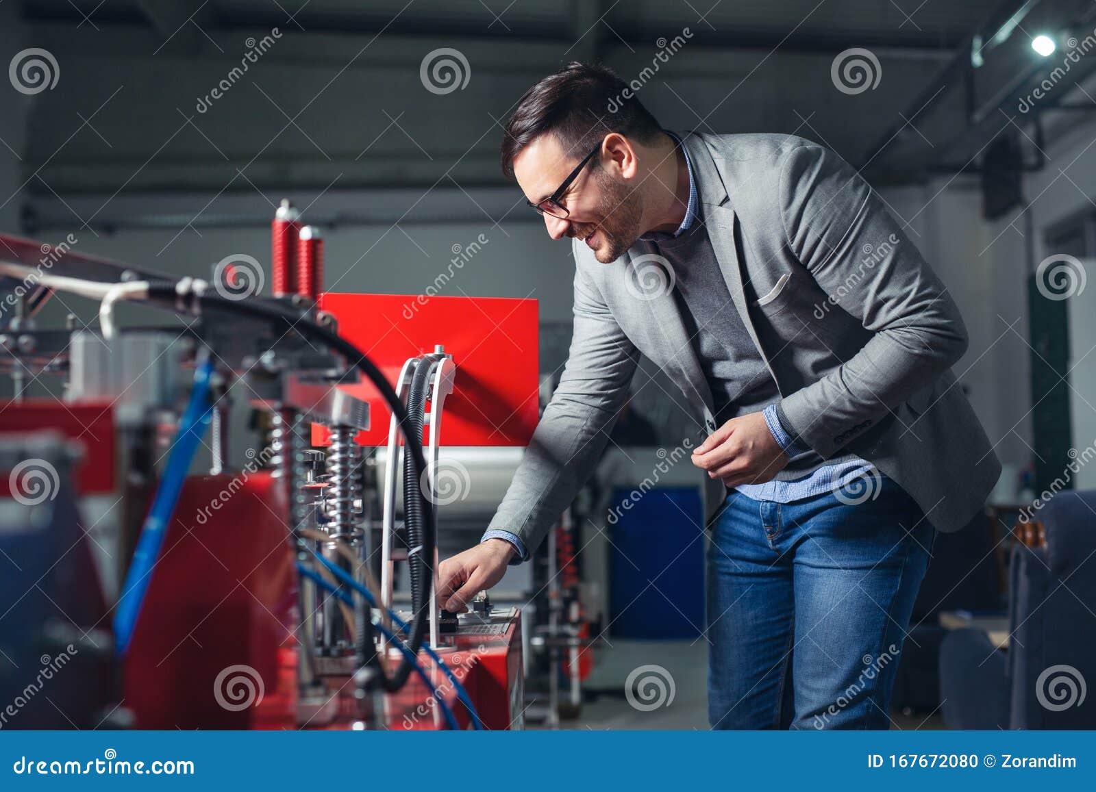 Supervisor Engineer Repair Modern Industrial Machine. Stock Photo ...