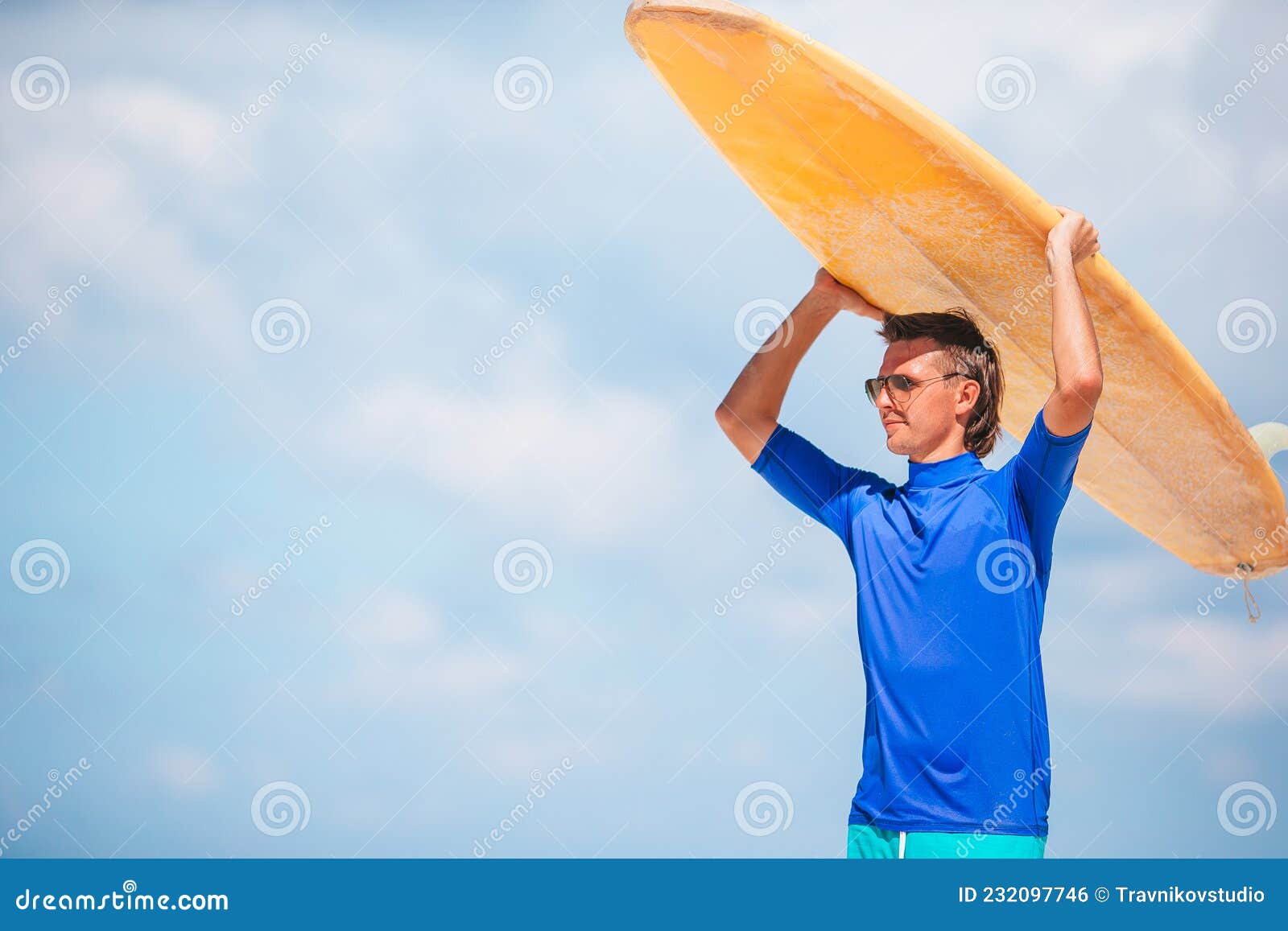 Young Surf Man at White Beach with Yellow Surfboard Stock Photo - Image ...