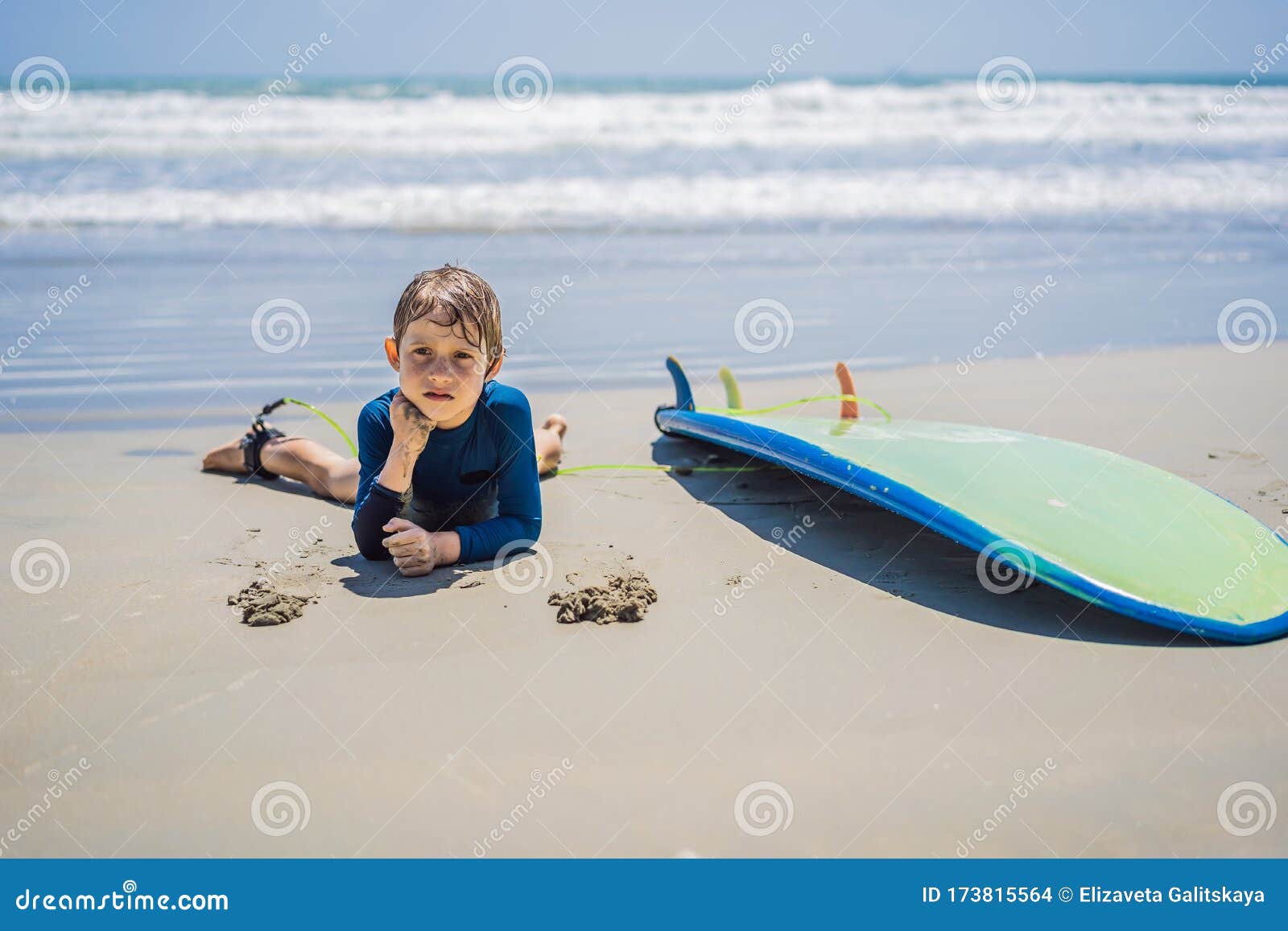 Young Surfer, Happy Young Boy at the Beach with Surfboard Stock Photo ...