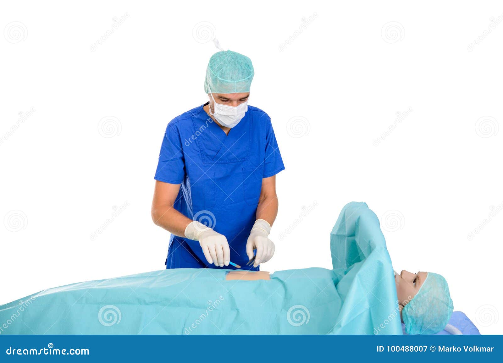 Surgeon with Patient in Front of White Background Stock Image - Image ...