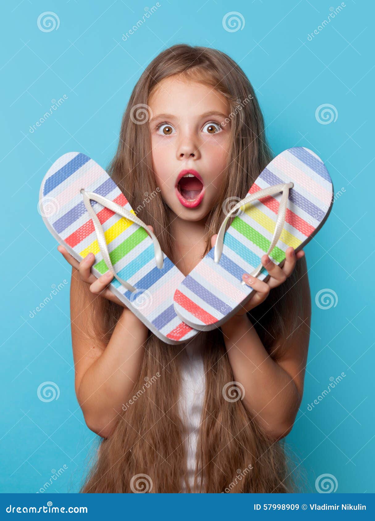 Young Surprised Girl with Flip Flops Stock Image - Image of caucasian ...