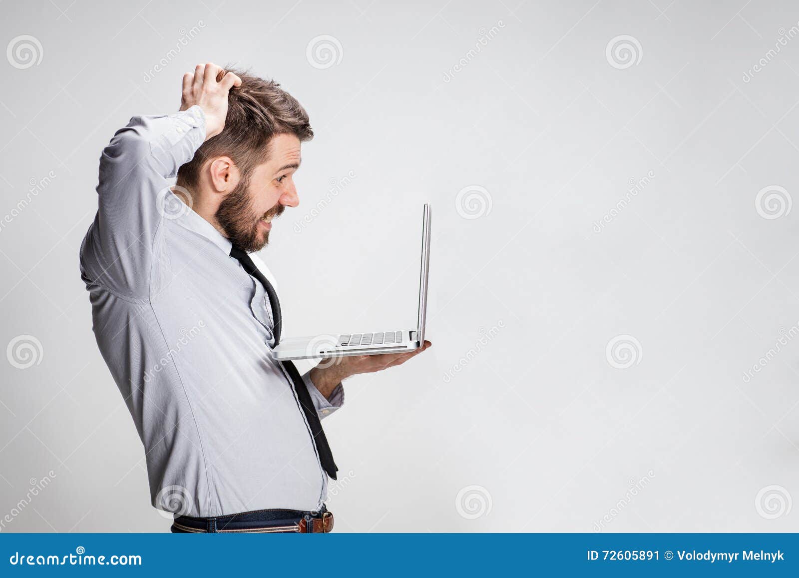 The Young Surprised Man With His Laptop Computer Stock Image - Image of ...