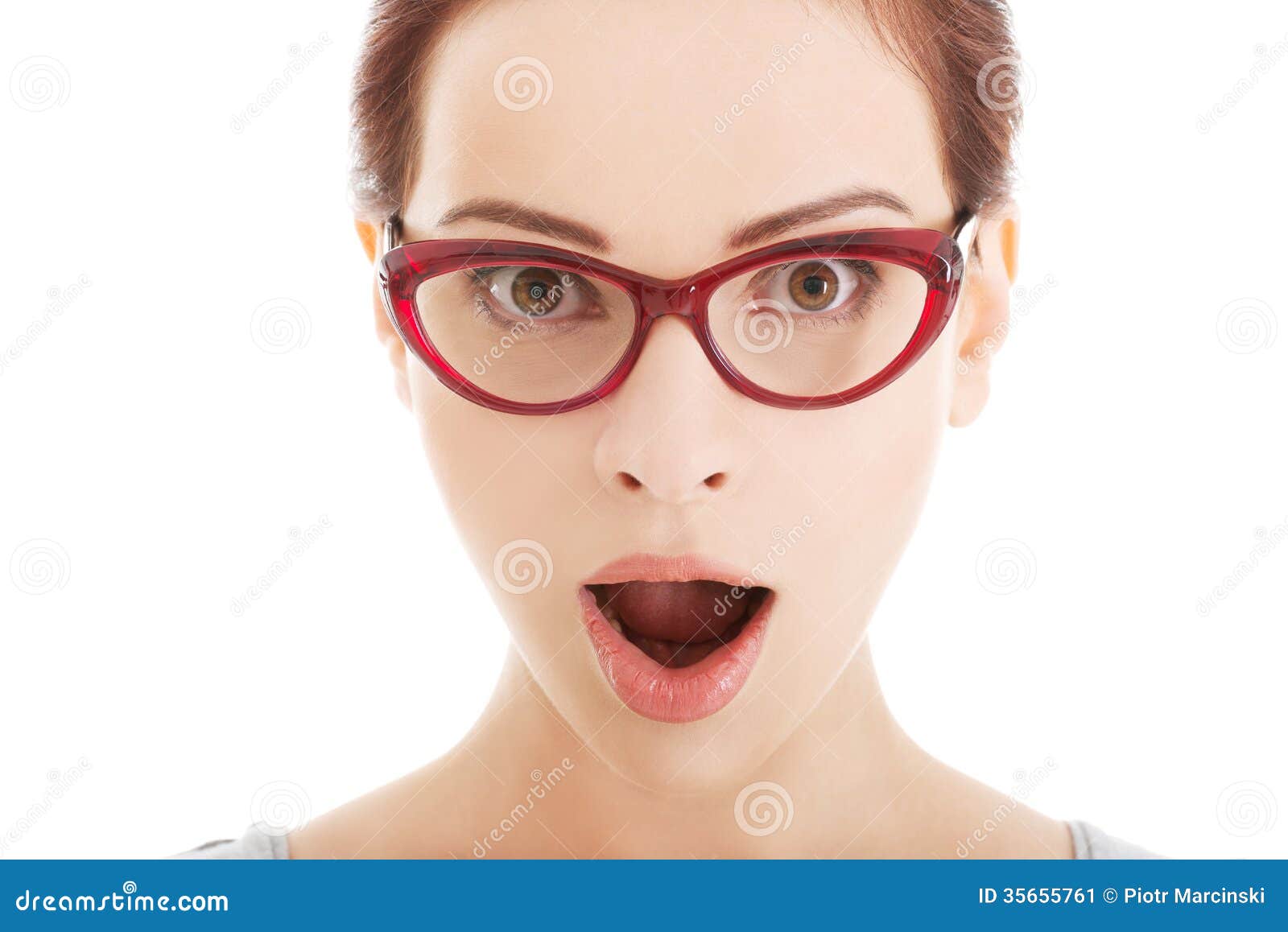 Young Surprised Woman in Eyeglasses. Stock Image - Image of adult ...
