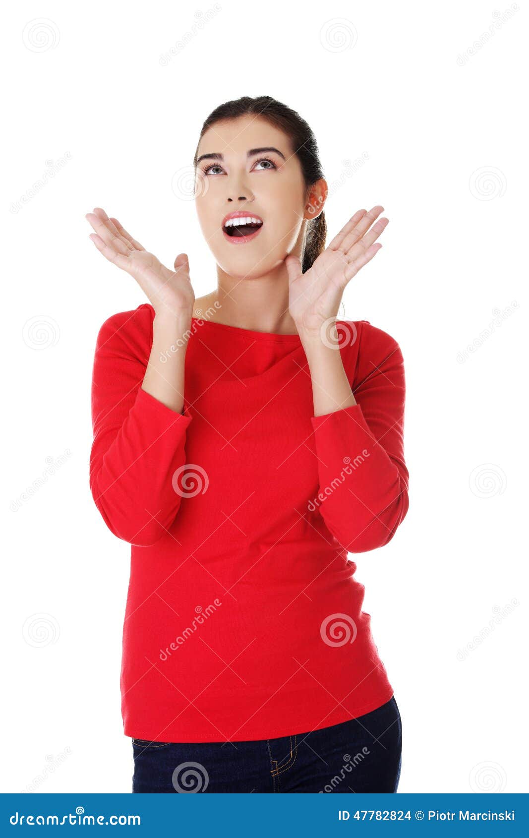 Young Surprised Woman Looking Up Stock Photo - Image of attractive ...