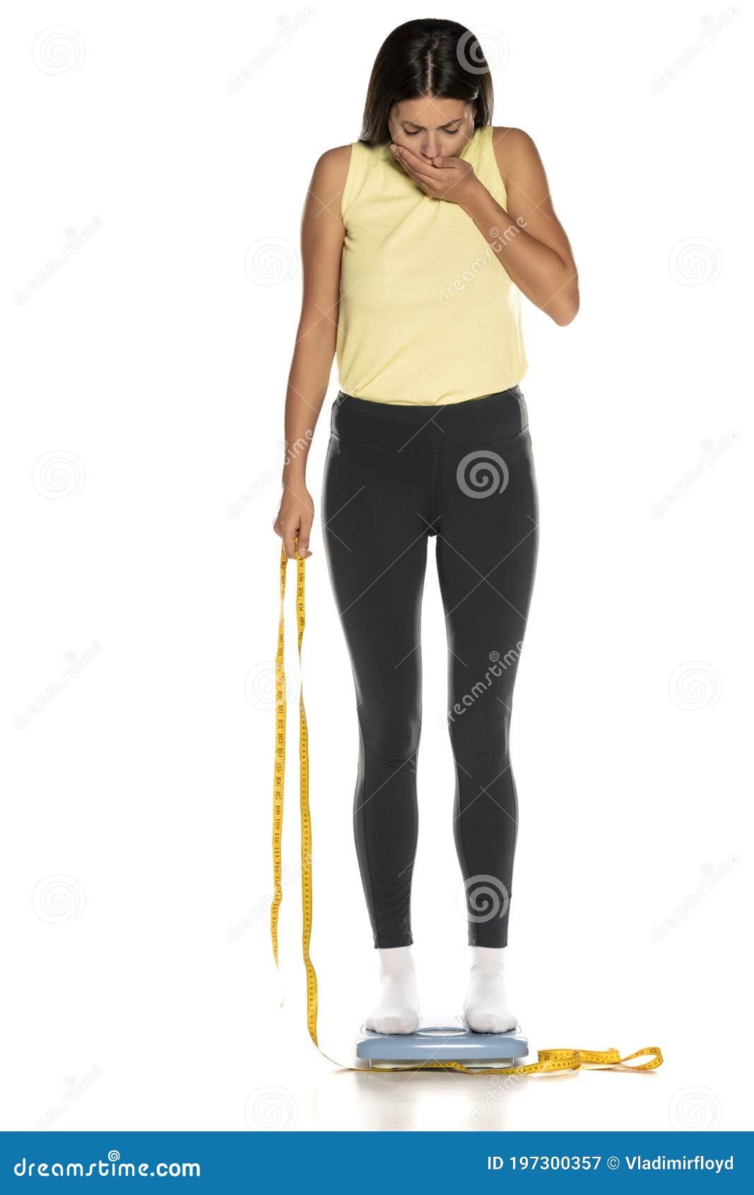 Young Surprised Woman Standing on Scale Stock Image - Image of ...