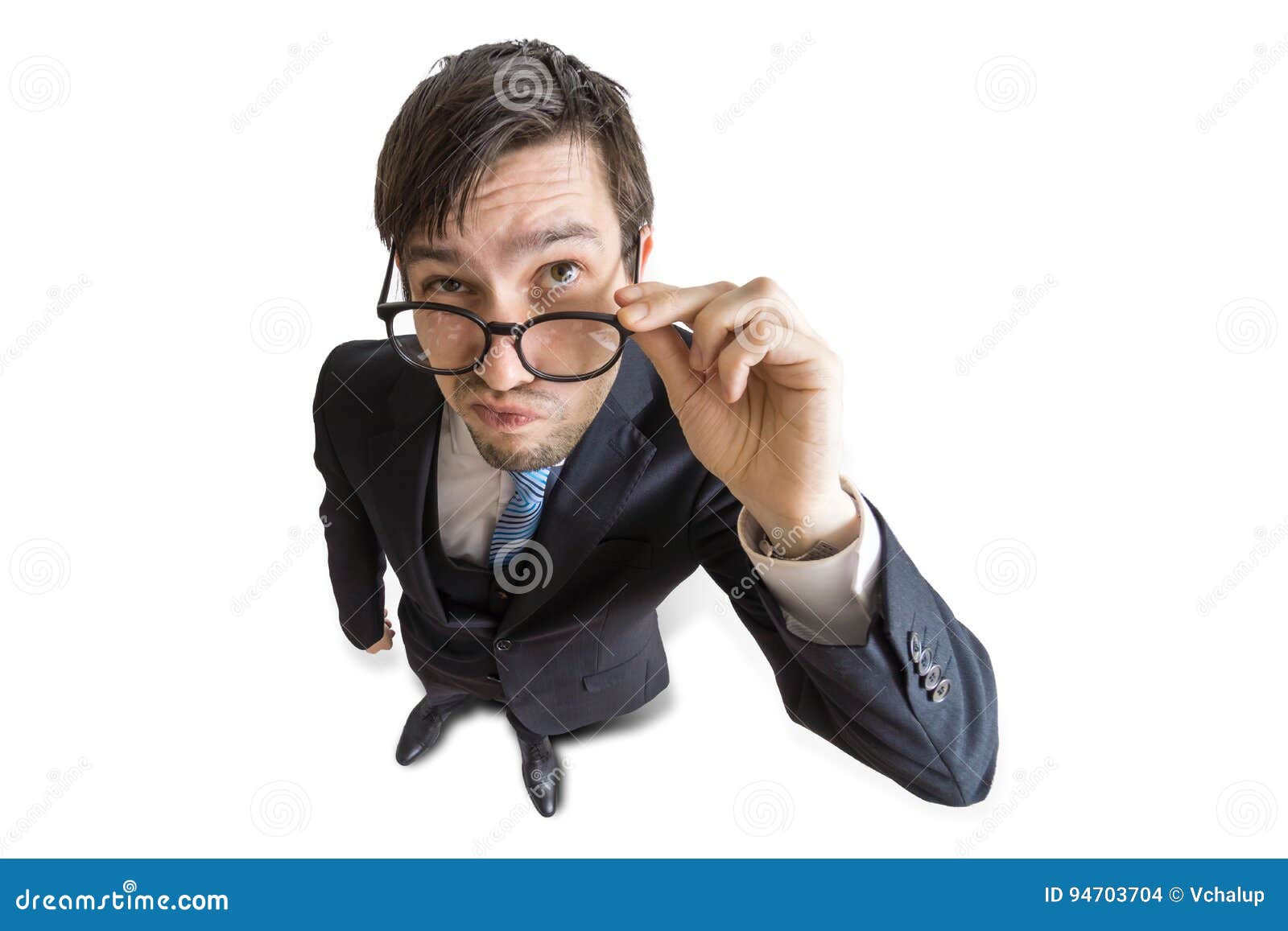 Young Suspicious Man is Looking at You. View from Top Stock Photo ...