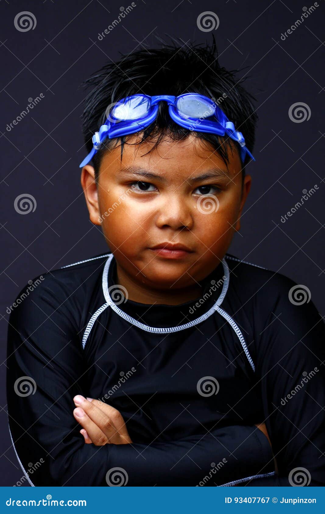 Young Swimmer Kid with Goggles and Sun Burn Marks on His Face Stock ...