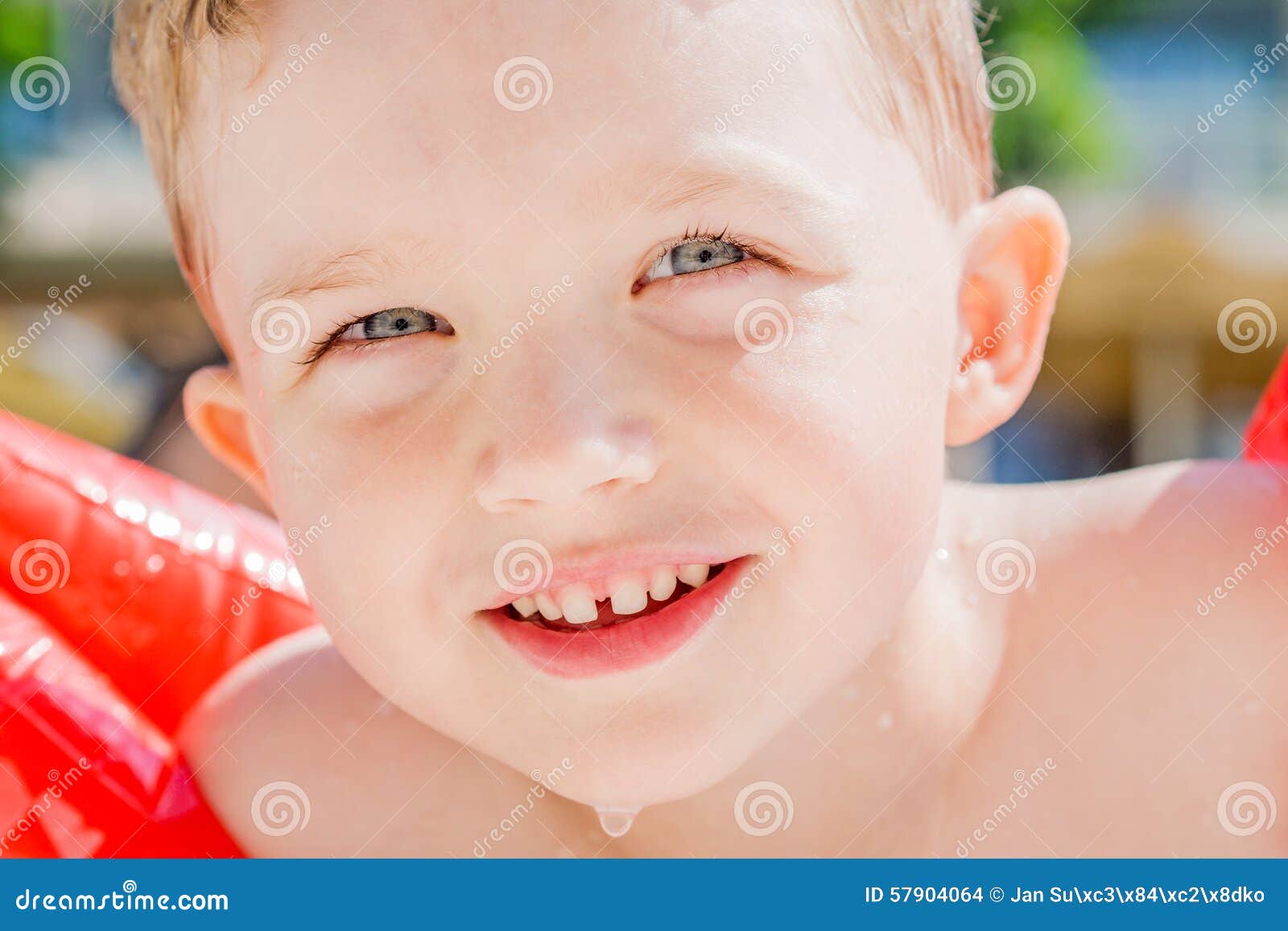 Young Swimming and Smiling Boy Stock Photo - Image of child, closeup ...