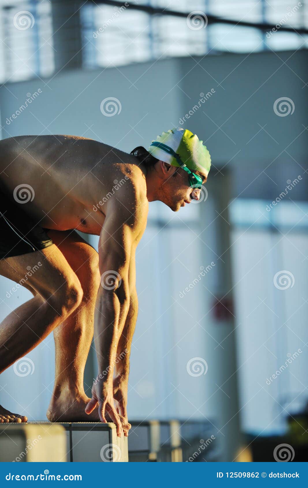 Young Swimmmer on Swimming Start Stock Photo - Image of marker, match ...