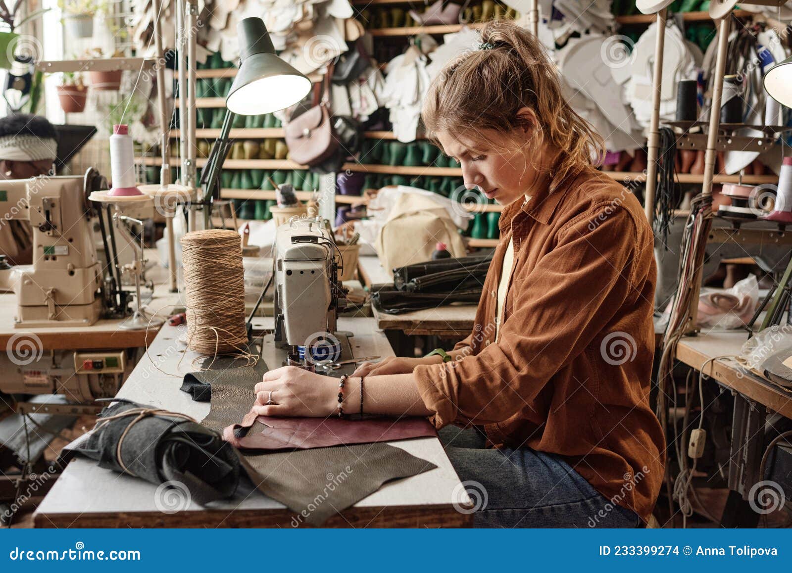 Tailor Making Clothes from Leather Stock Photo - Image of sewing ...
