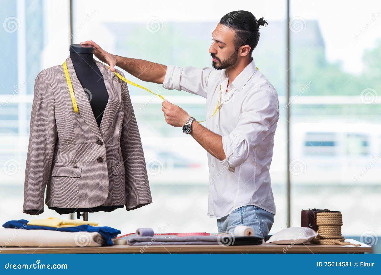 The Young Tailor Working on New Clothing Design Stock Image - Image of ...