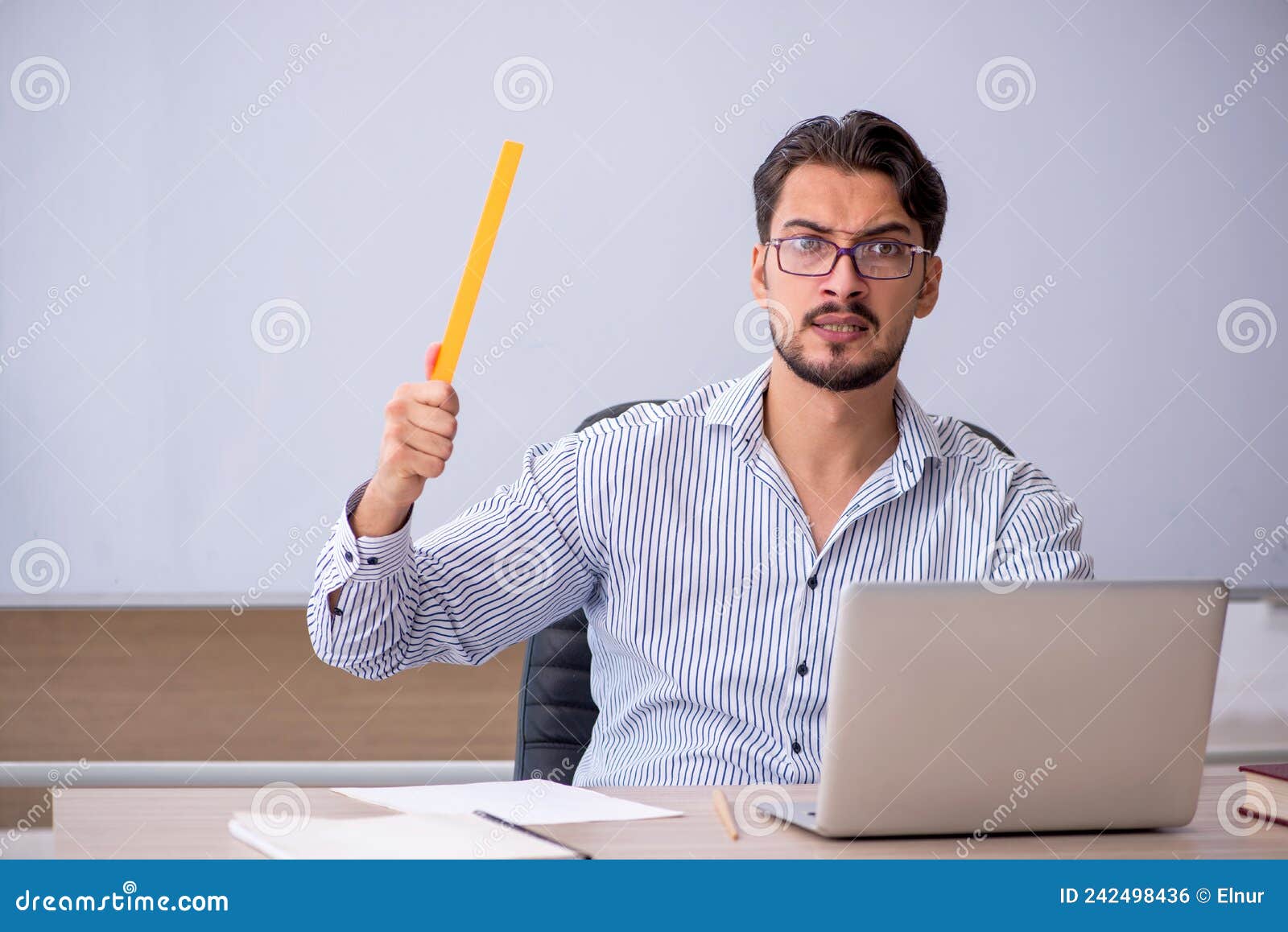 Young Male Teacher in the Classroom Stock Photo - Image of lecture ...