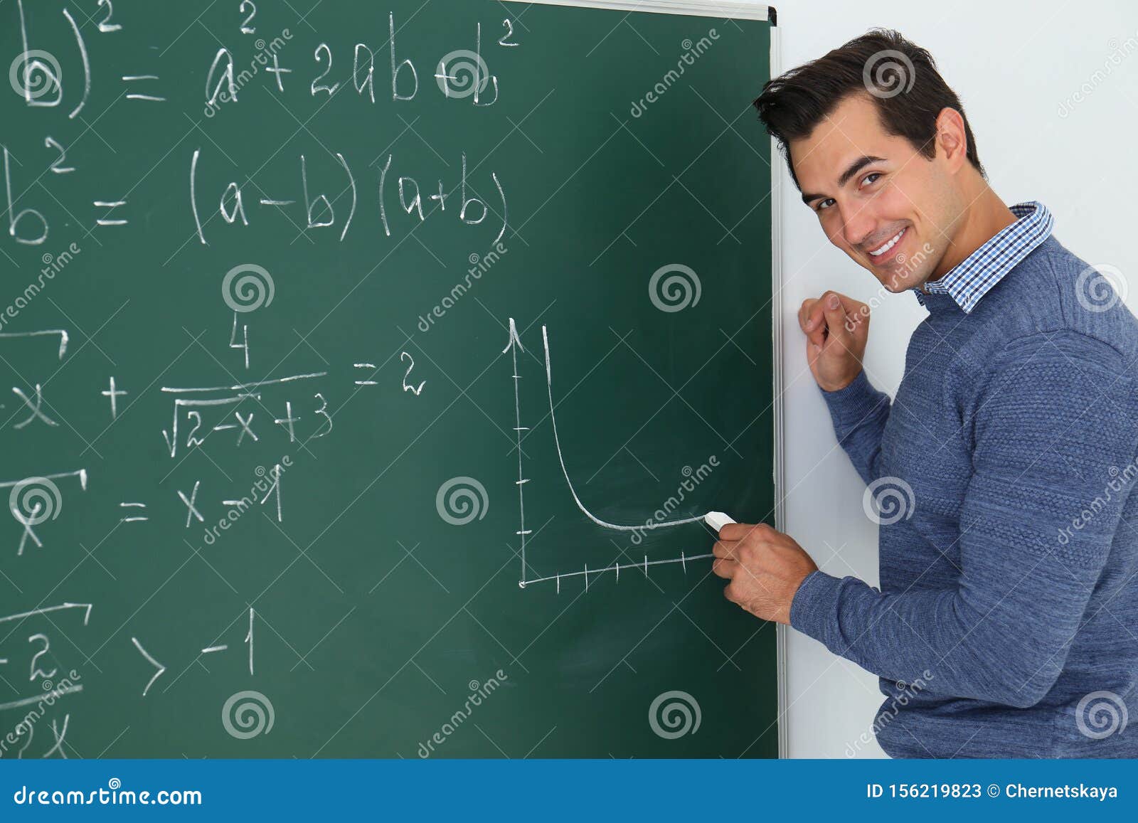 Teacher Drawing Graph on Chalkboard in Classroom Stock Image - Image of ...