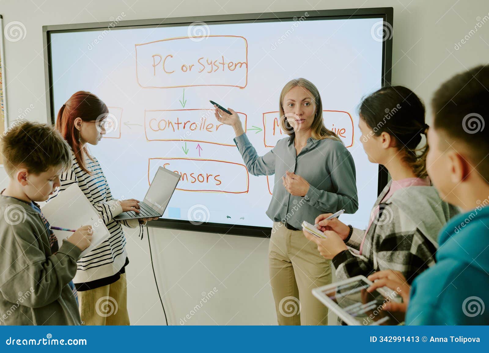 Young Teacher Explaining Computer Stock Image - Image of chat ...