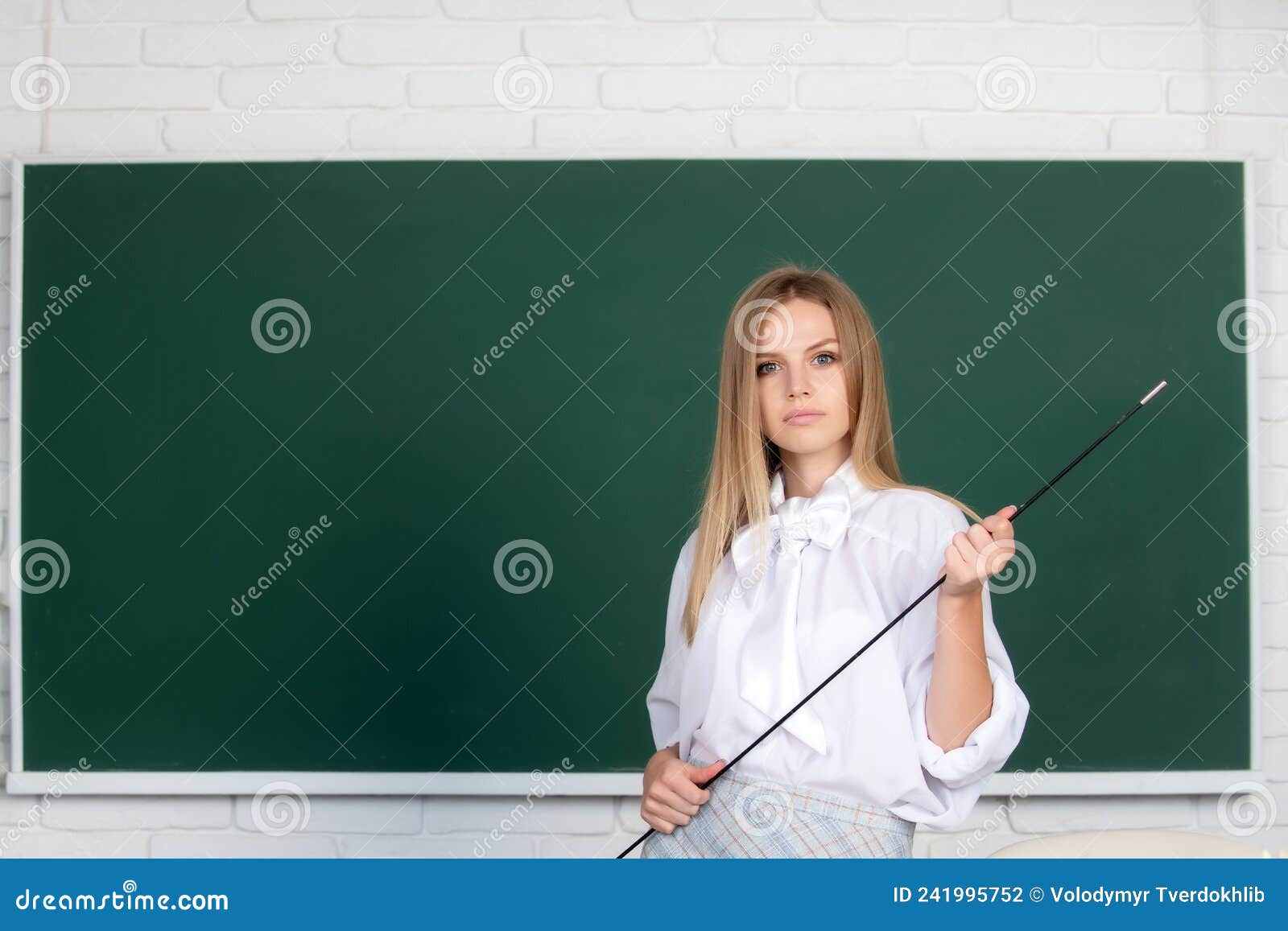 Young Teacher with Pointer. High School Student Learning English or ...