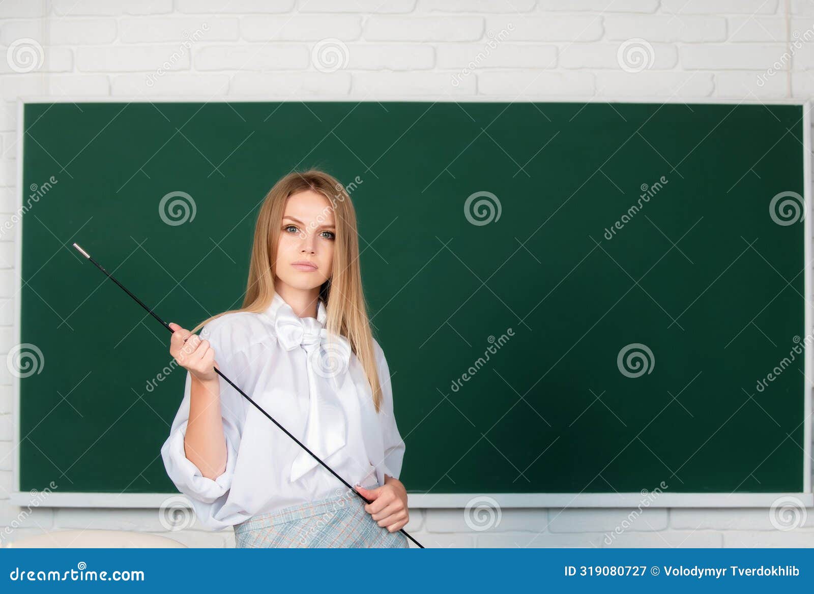 Young Teacher with Pointer. High School Student Learning English or ...