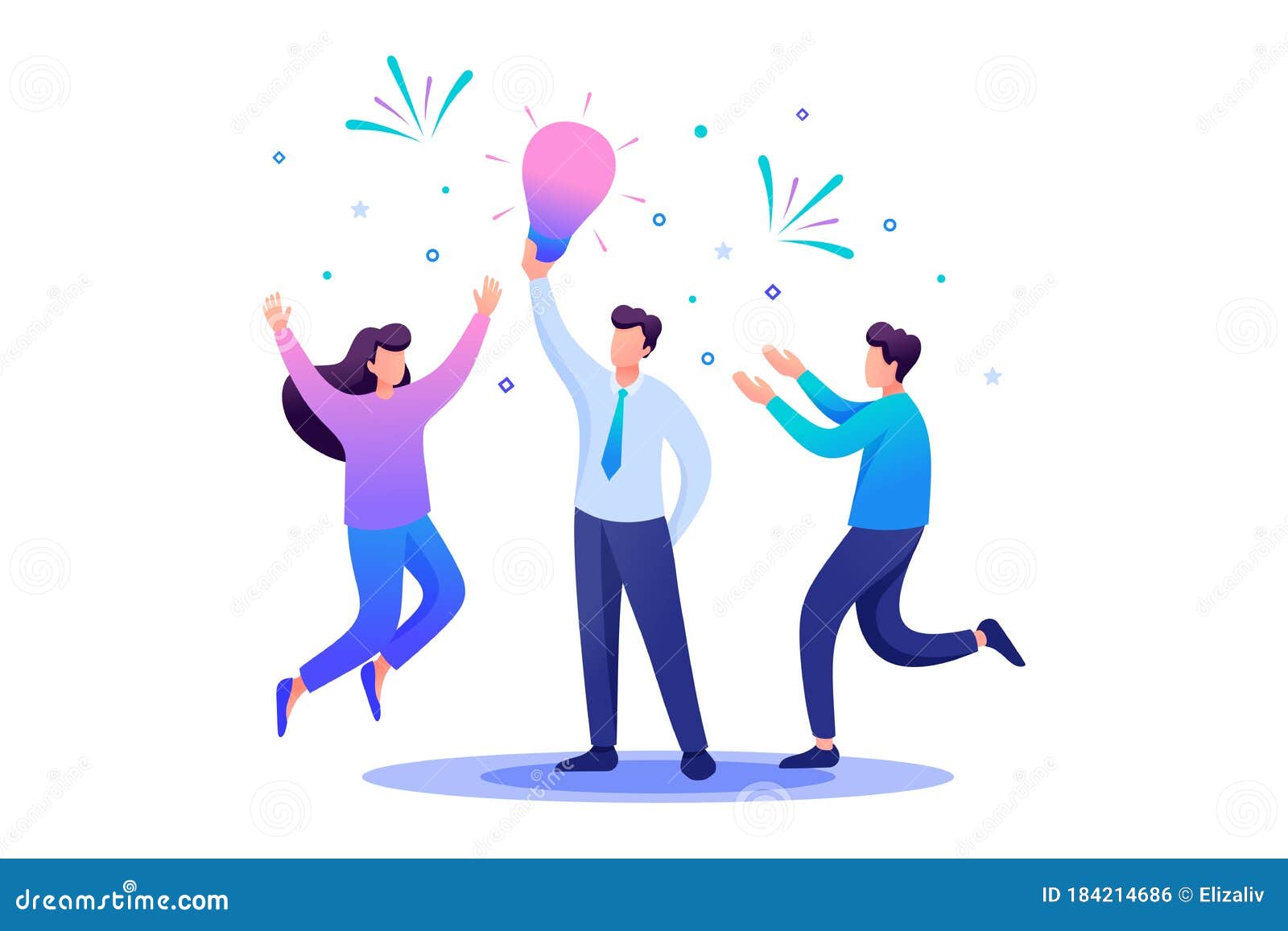 Young Team Creates a New Idea, Teamwork. Flat 2D Character Stock Vector ...