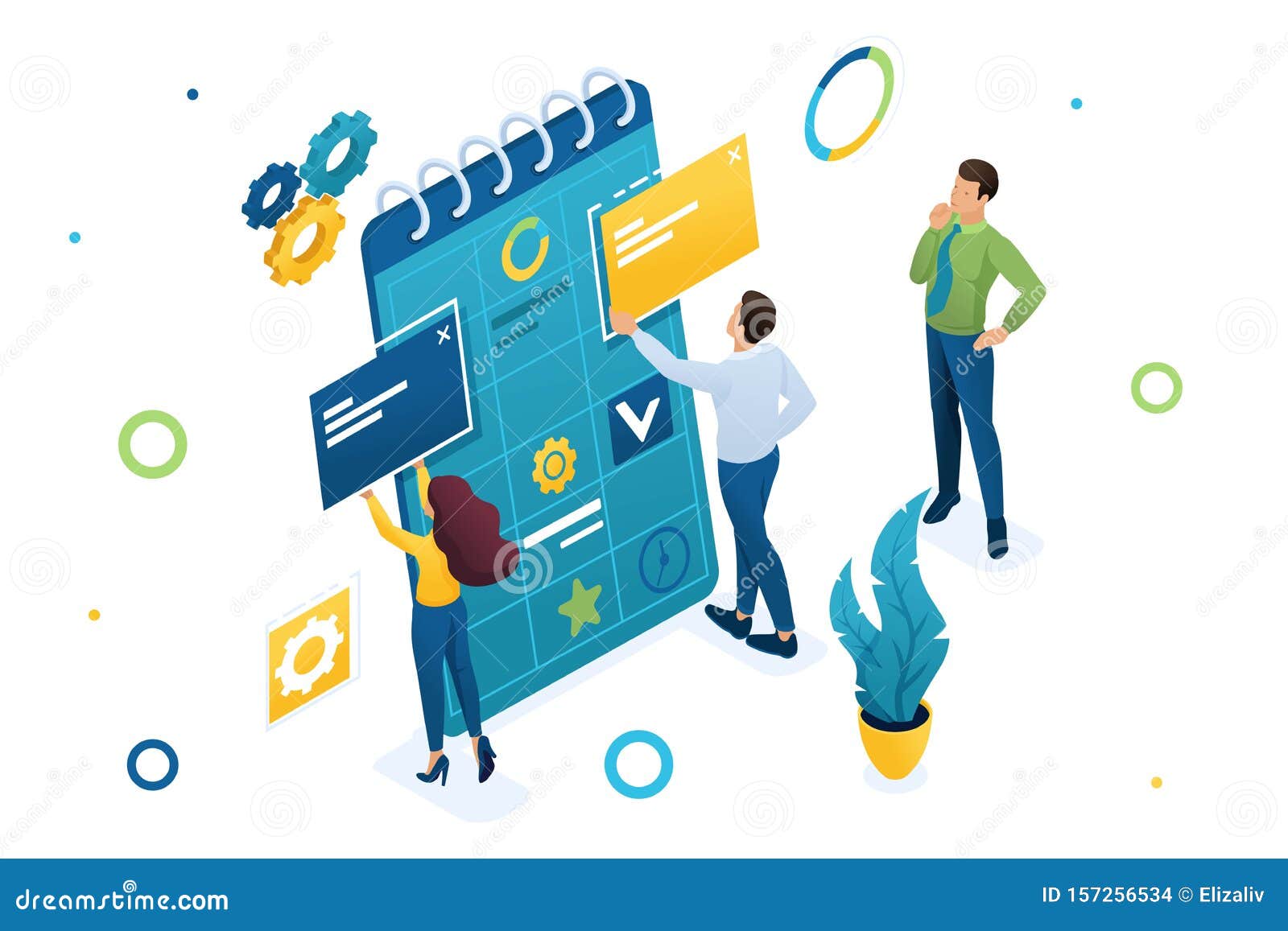 Young Team Creates A New Idea, Teamwork. Flat 2D Character. Concept For ...