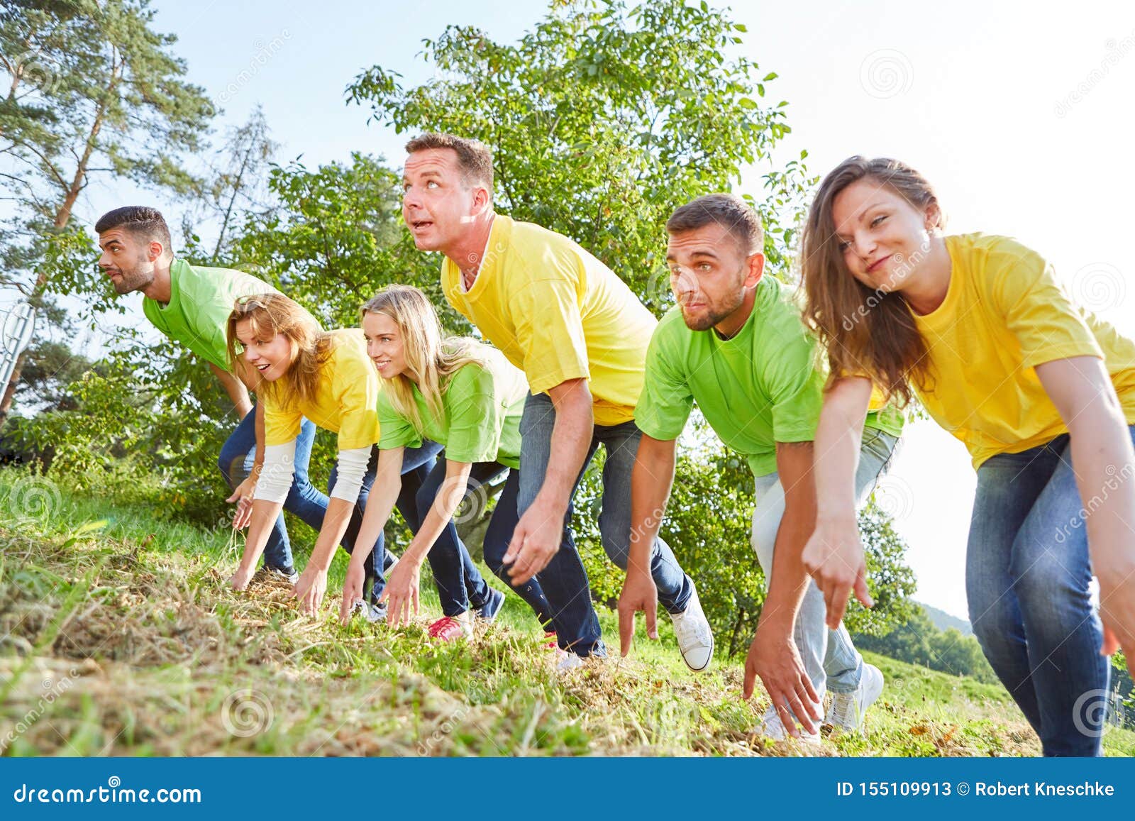 Young Team at the Start before the Race Stock Image - Image of happy ...