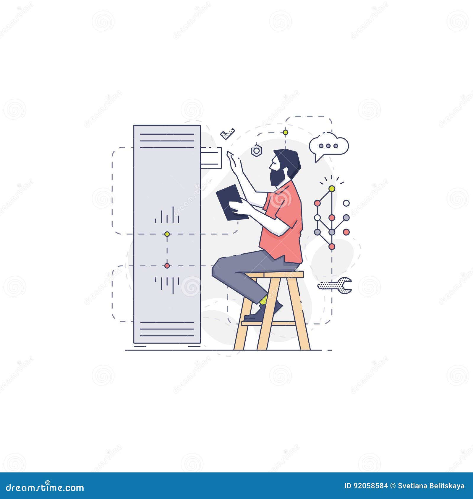 Young Technical Worker Fixing Server Problem Stock Illustration ...