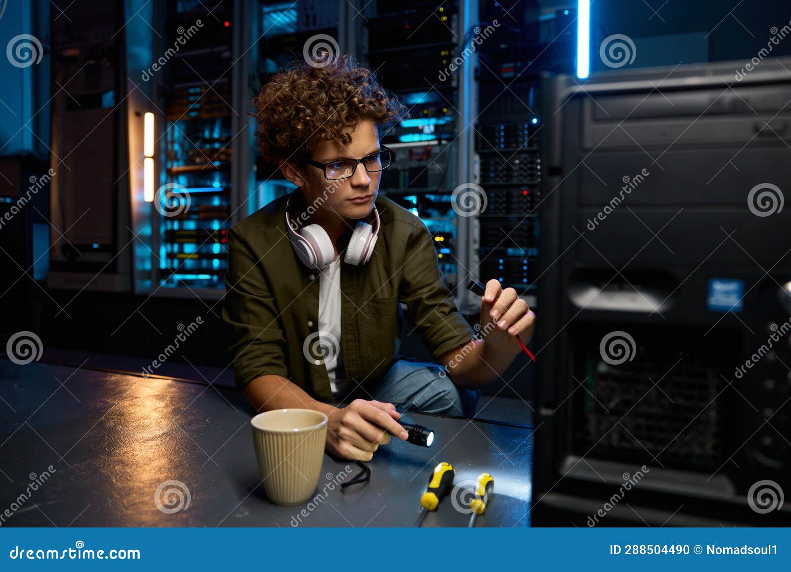 Young it Technician Repairing Computer in Modern Data Center Stock ...