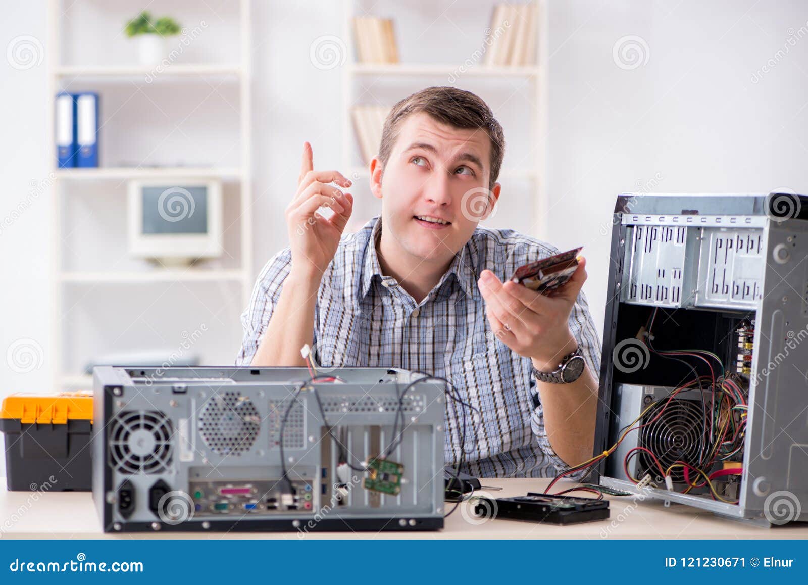 The Young Technician Repairing Computer in Workshop Stock Image - Image ...