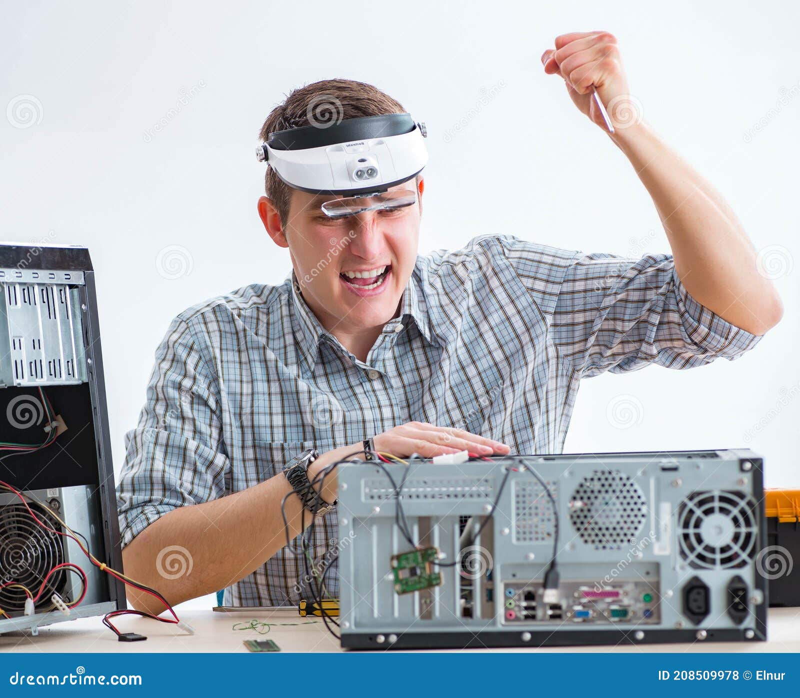 Young Technician Repairing Computer in Workshop Stock Photo - Image of ...