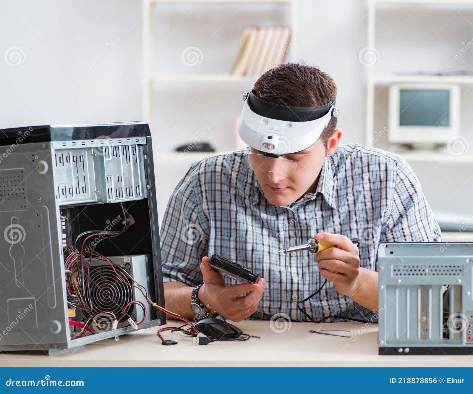 Young Technician Repairing Computer in Workshop Stock Photo - Image of ...
