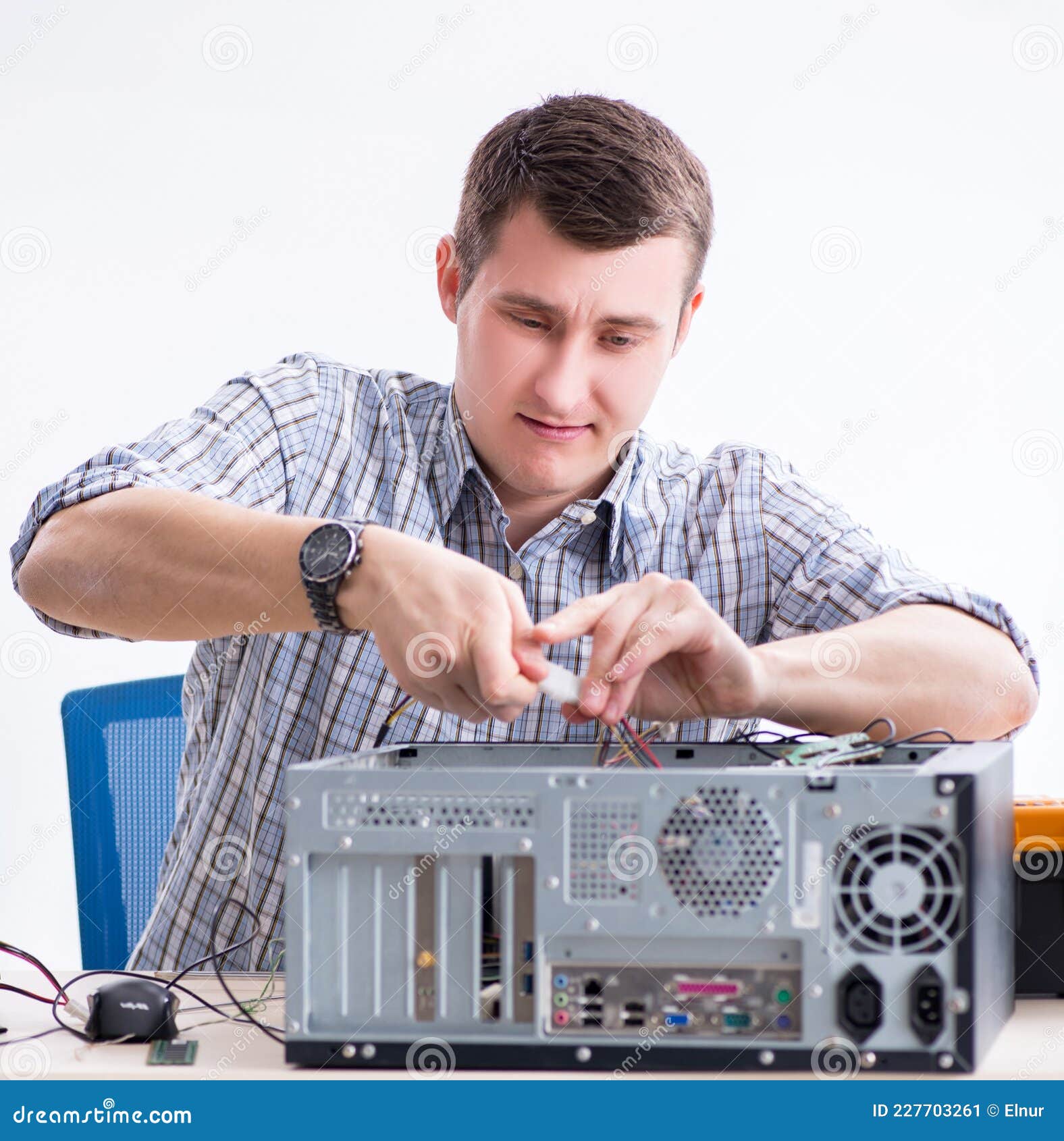 Young Technician Repairing Computer in Workshop Stock Image - Image of ...