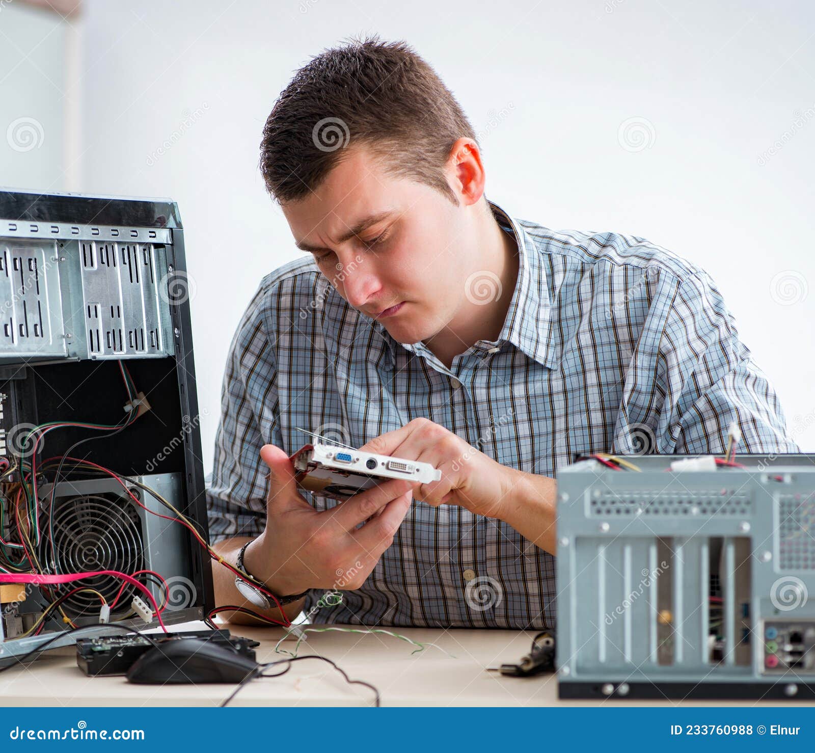 Young Technician Repairing Computer in Workshop Stock Photo - Image of ...