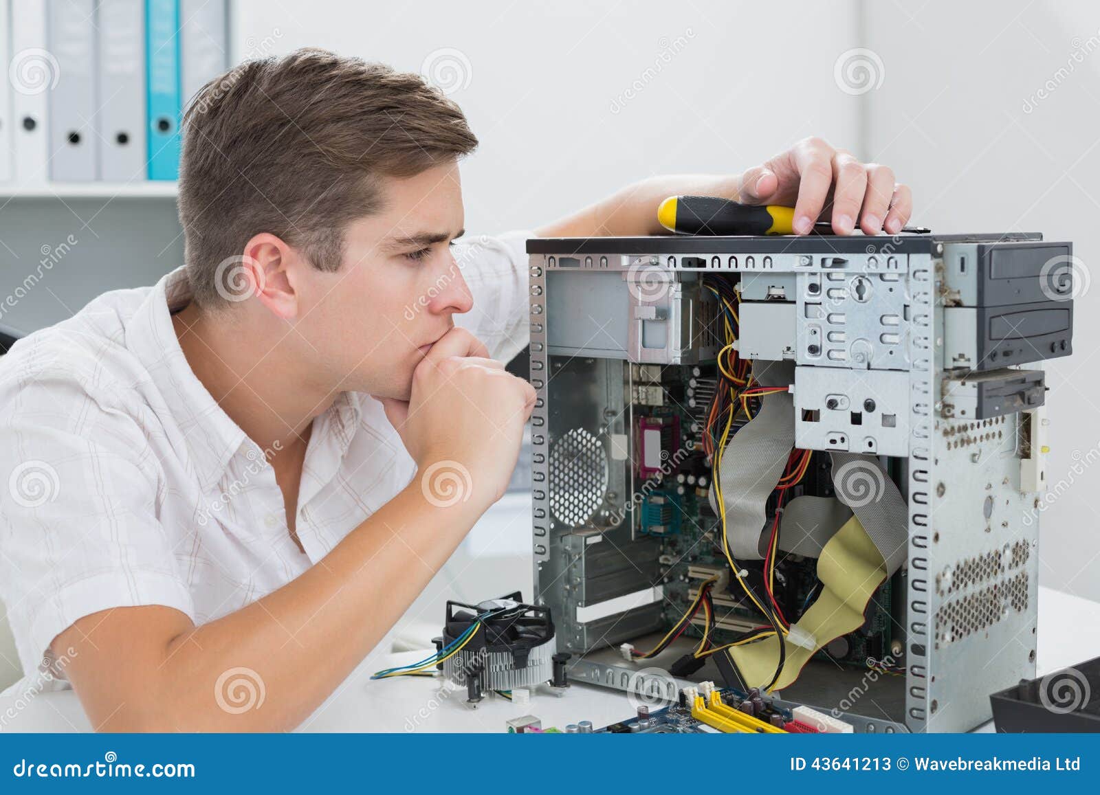 Young Technician Working on Broken Computer Stock Image - Image of ...