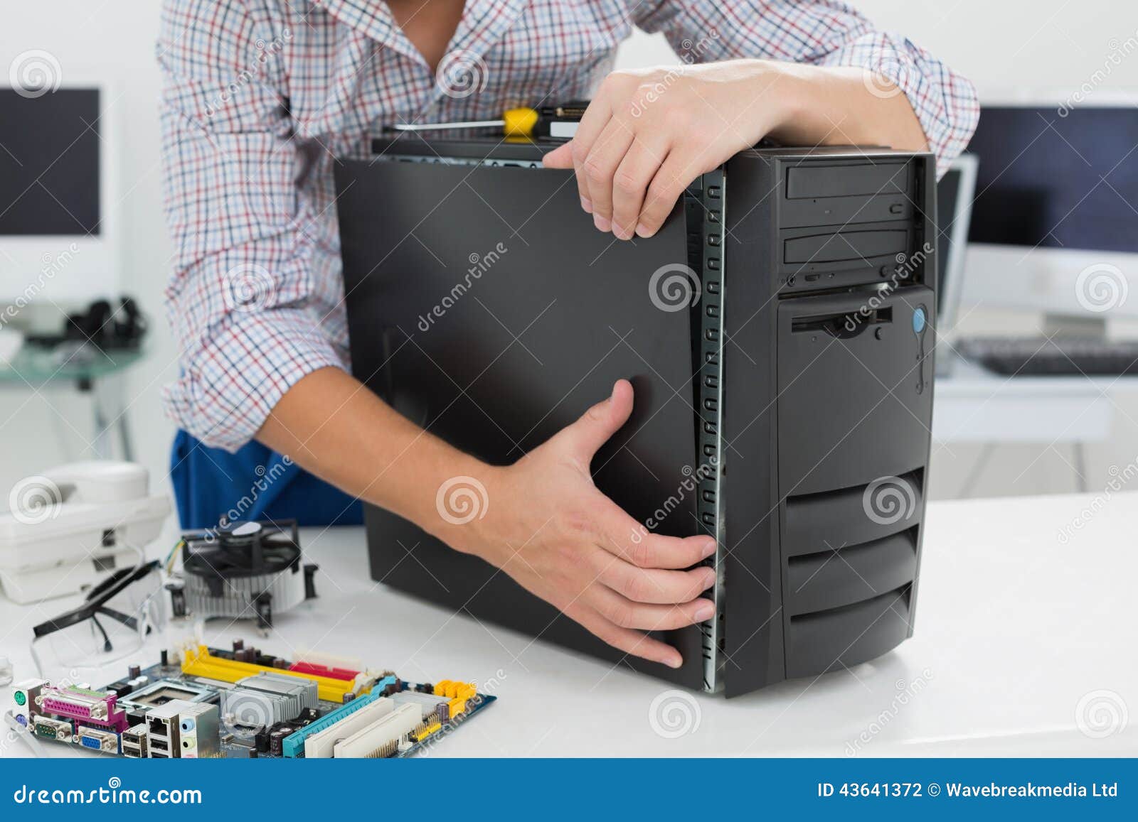 Young Technician Working on Broken Computer Stock Photo - Image of ...