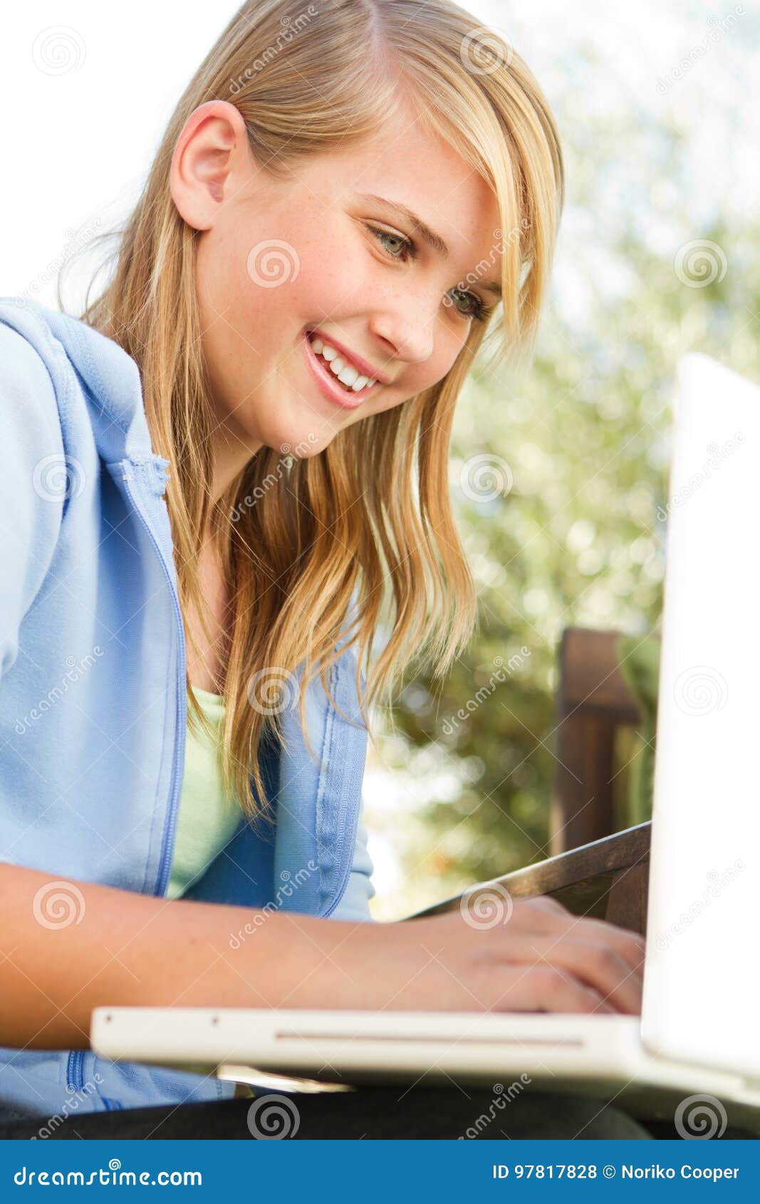 Young Teen Girl on a Computer. Stock Photo - Image of cheerful, cute ...