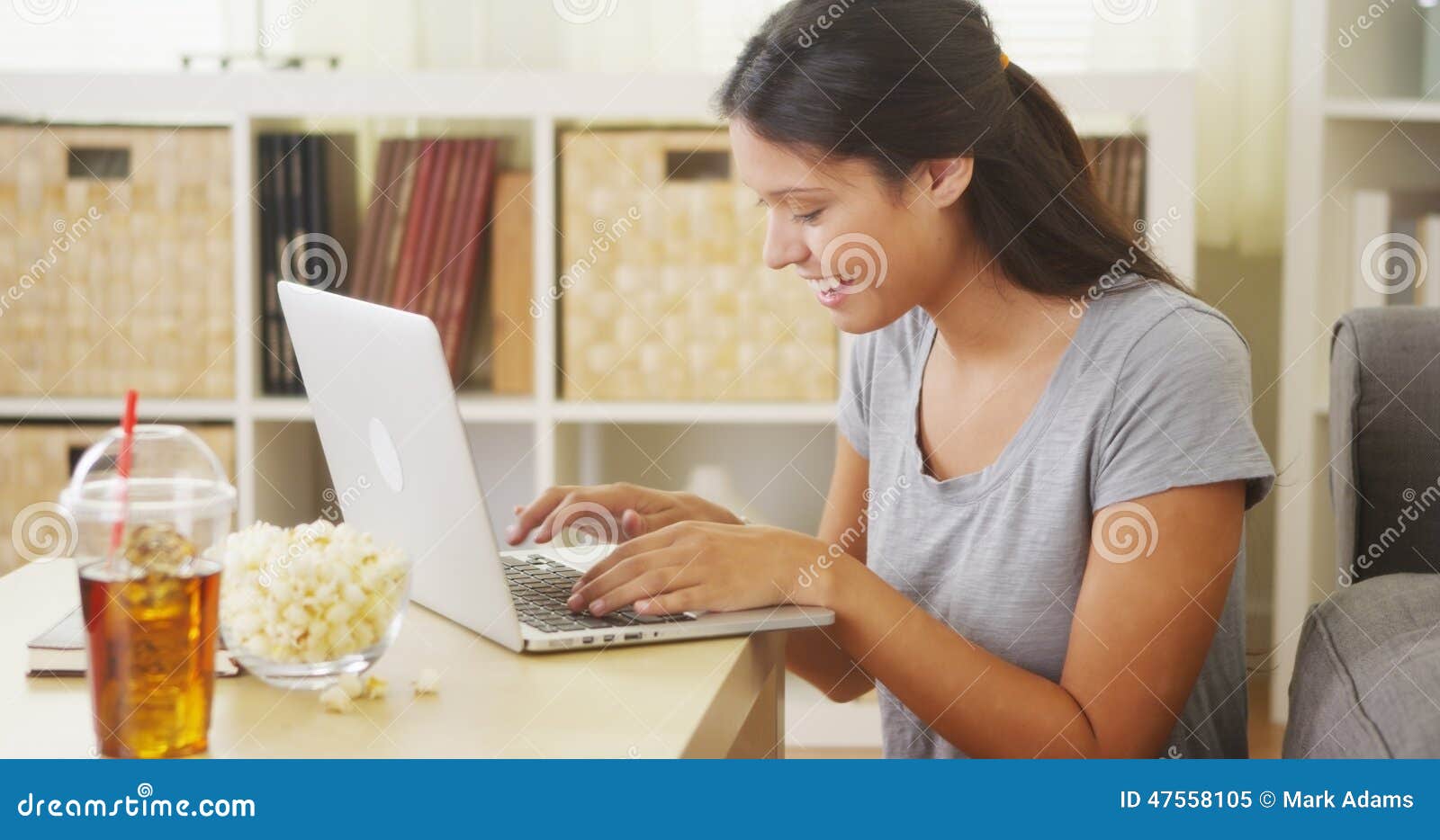 Young Teen Using Laptop and Smiling Stock Image - Image of casual ...