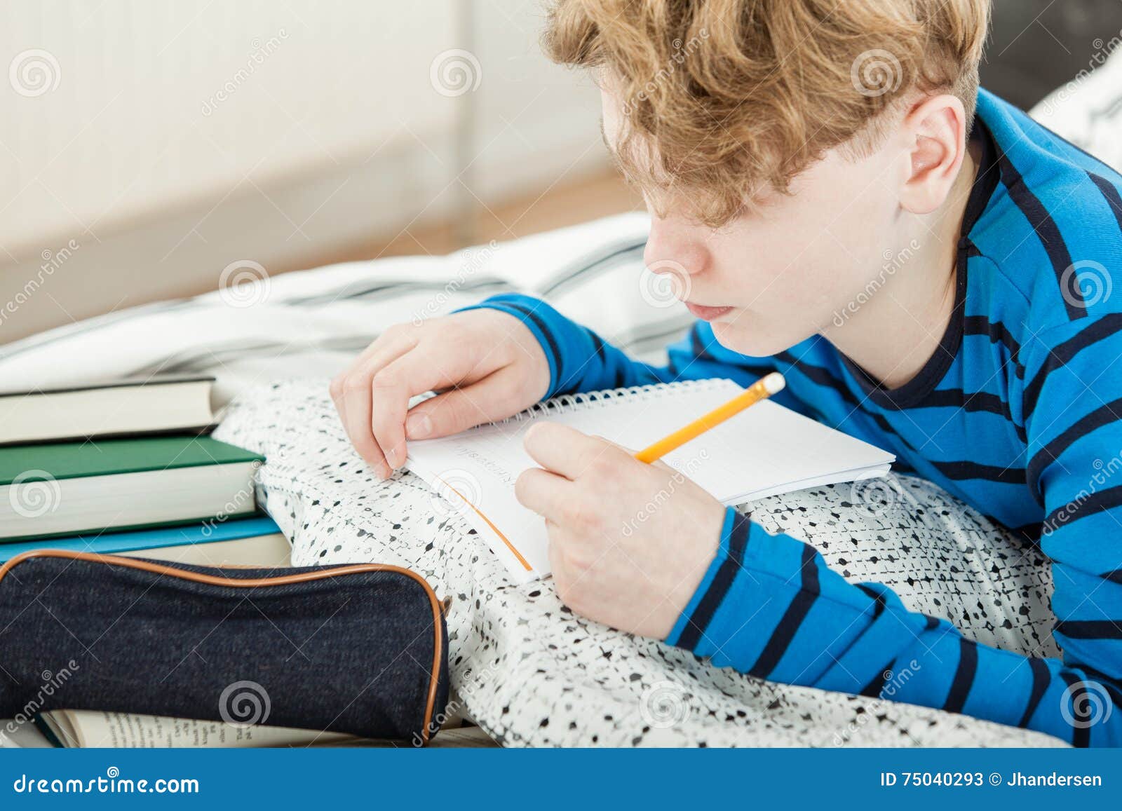 Young Teenage Boy Doing His Homework Stock Image - Image of notebook ...