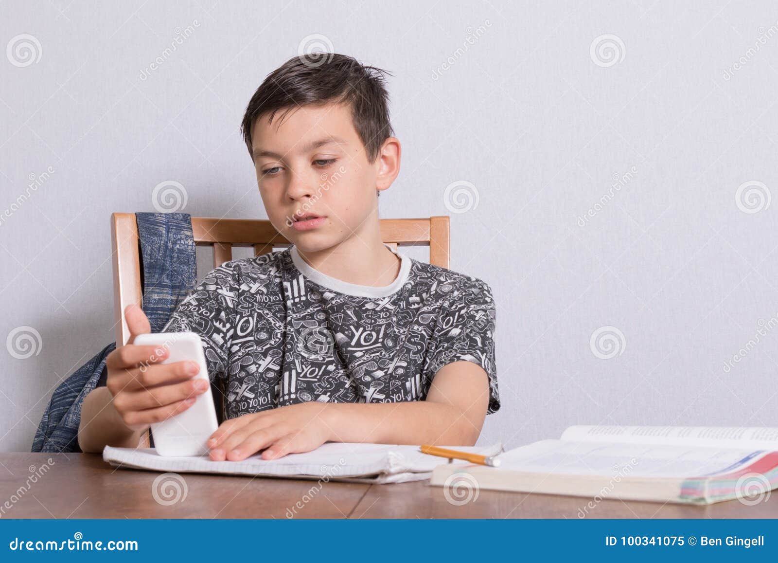 Young Teenage Boy Doing His Homework Stock Image - Image of textbook ...