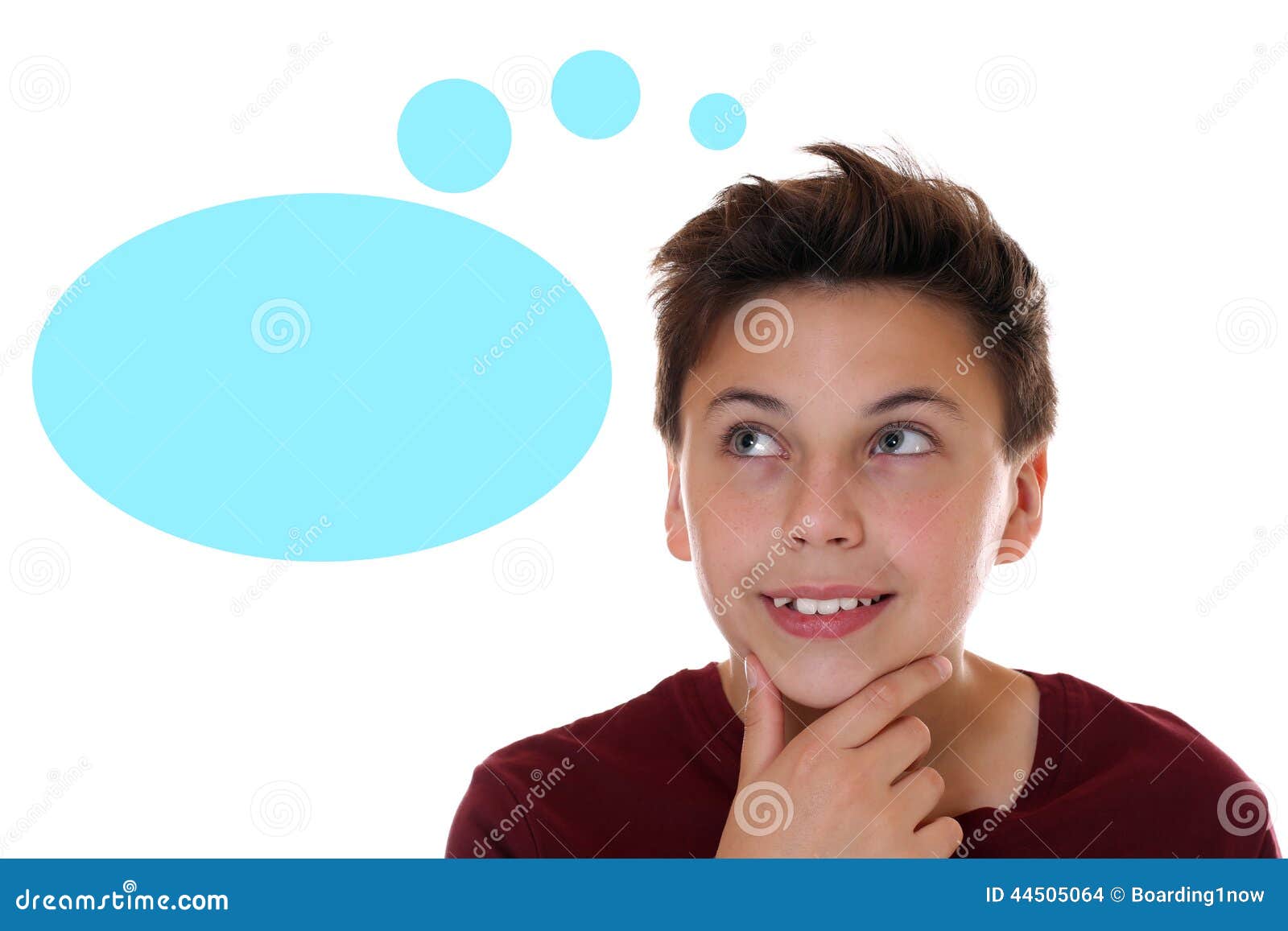 Young Teenager Boy Thinking with Think Bubble and Copyspace Stock Photo ...