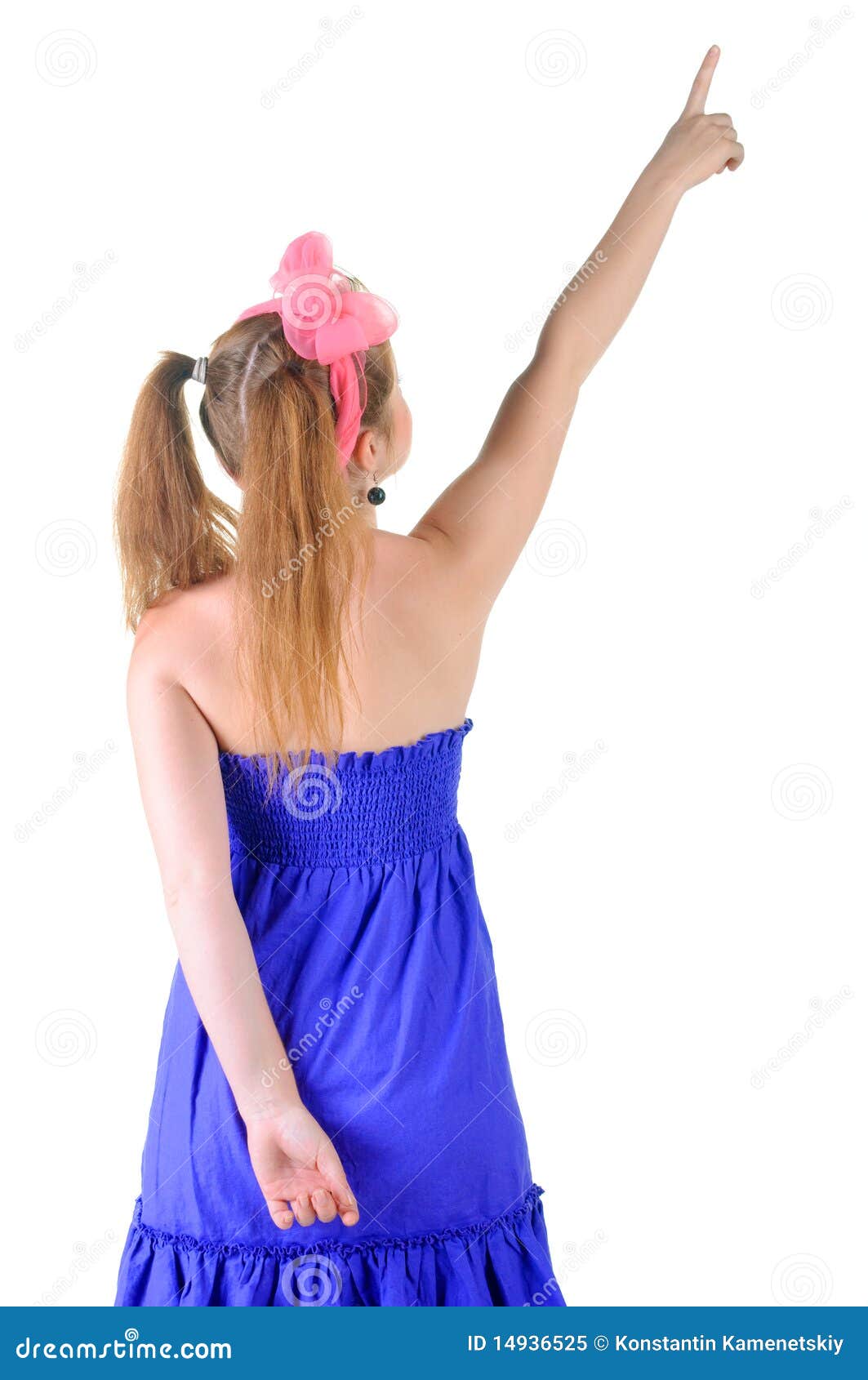 Young Teenager Girl Points at Wall. Stock Image - Image of hand ...