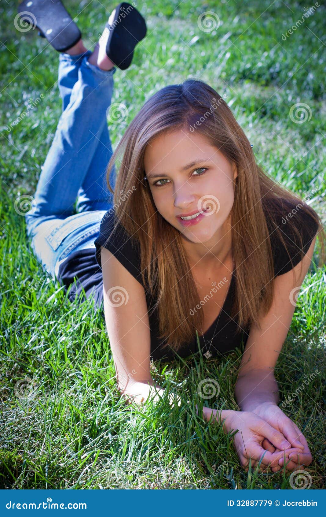 Young Teenager Laying on Grass Stock Image - Image of perky, sensuality ...