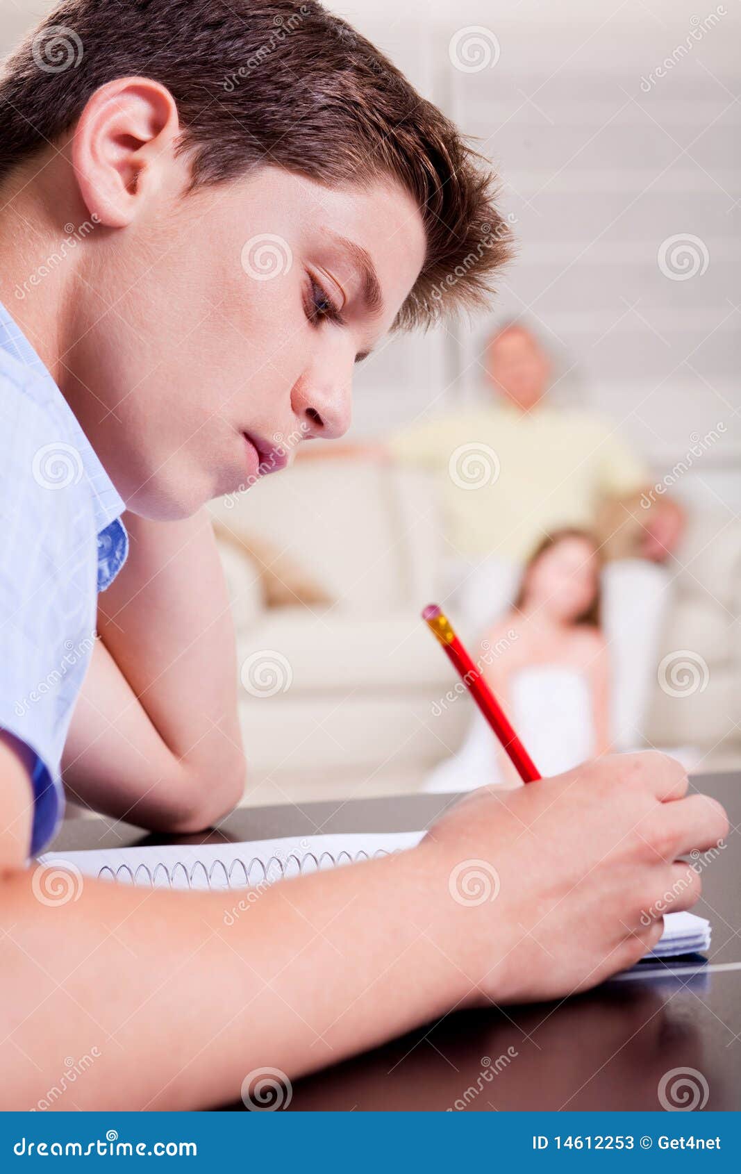 Young Teenager Writing in His Notebook Stock Image - Image of preschool ...
