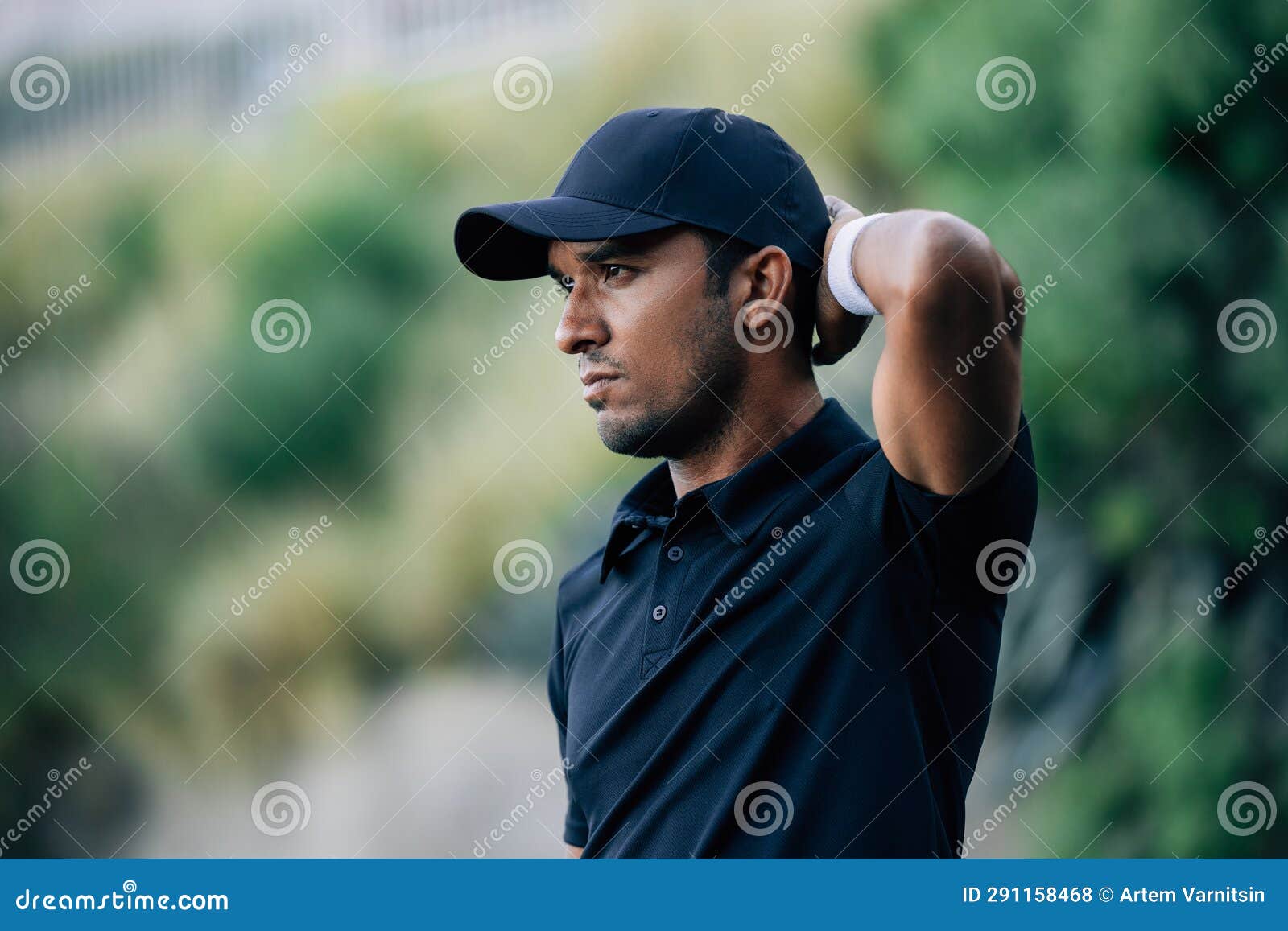 Young Tennis Player Adjusting His Cap Stock Photo - Image of copy ...