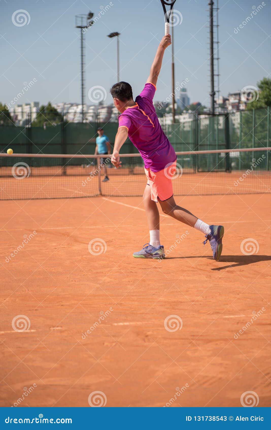 Young Tennis Player Playing Backhand with High Impact Stock Image ...