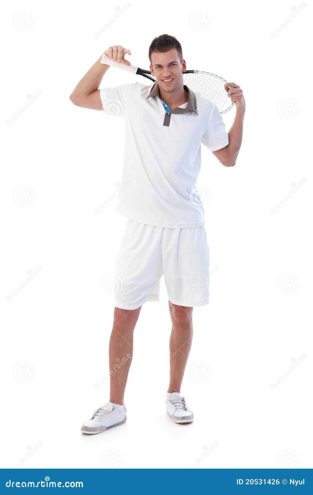 Young Tennis Player Posing with Tennis Racket Stock Photo - Image of ...